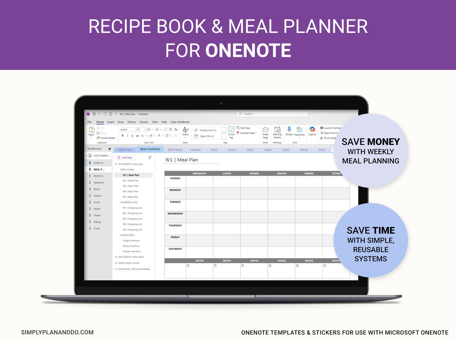 OneNote Digital Recipe Book & Meal Planner