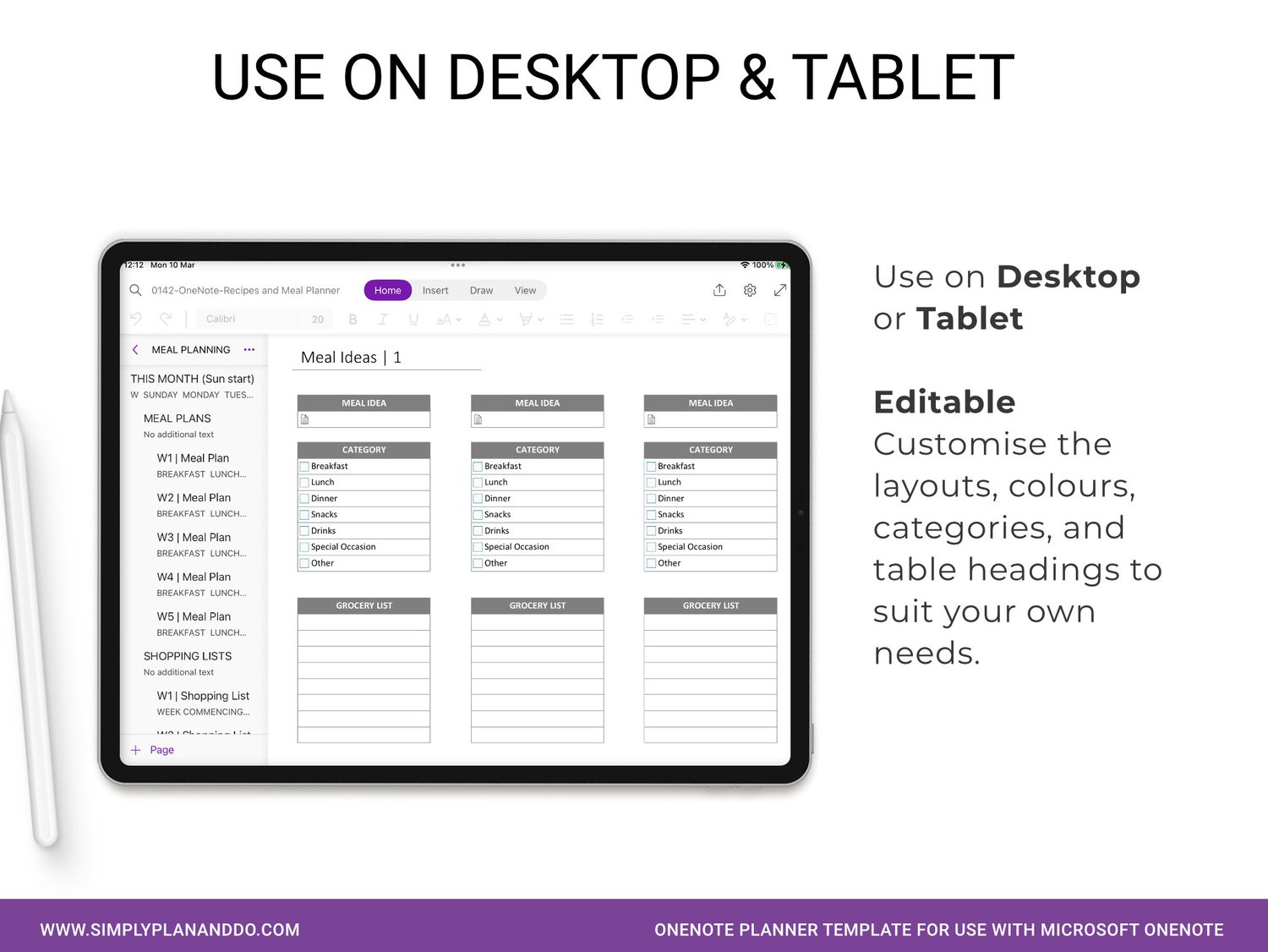 OneNote Digital Recipe Book & Meal Planner