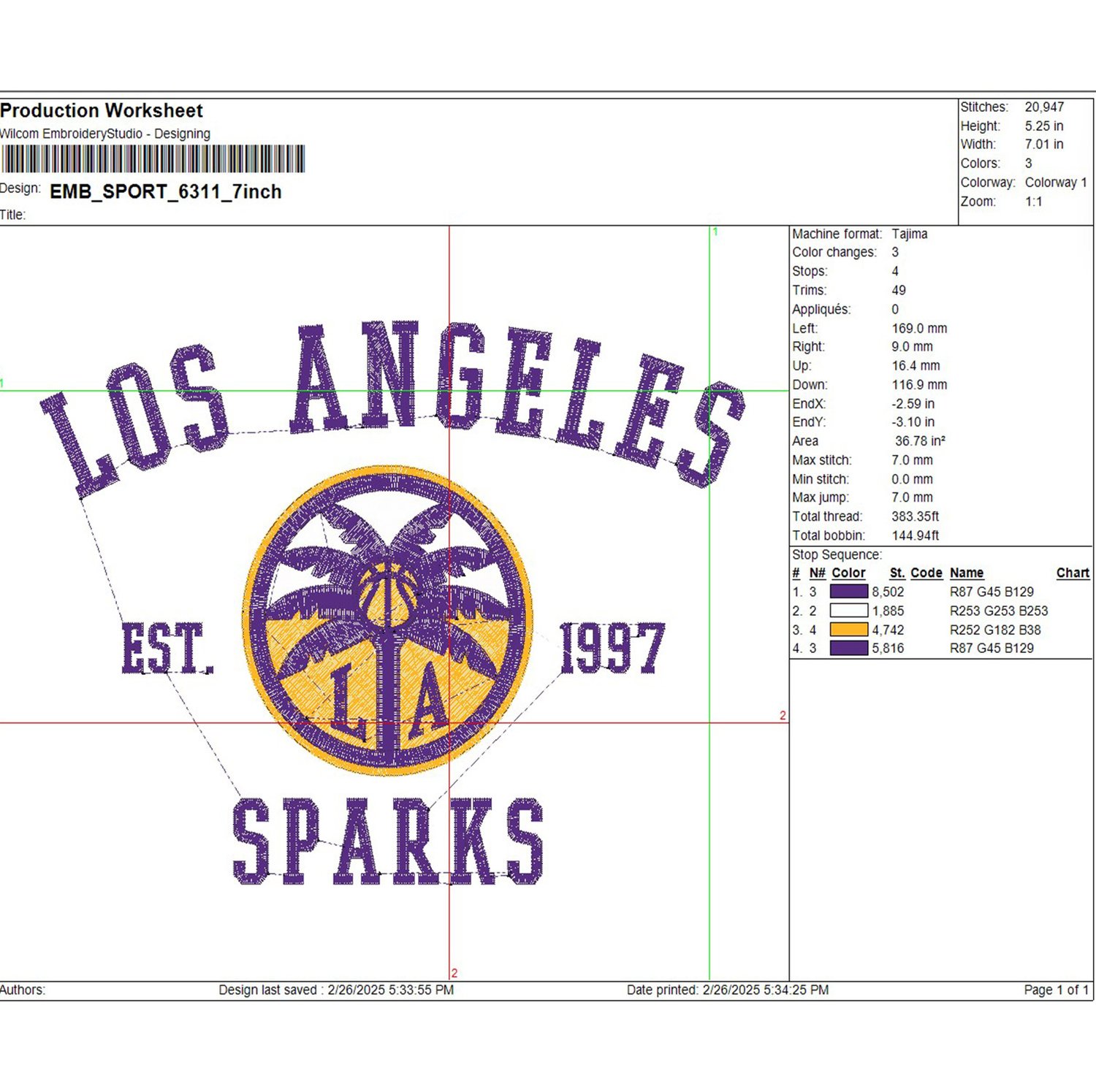 WNBA Los Angeles Sparks Est Logo Embroidery Files, WNBA Los Angeles ...
