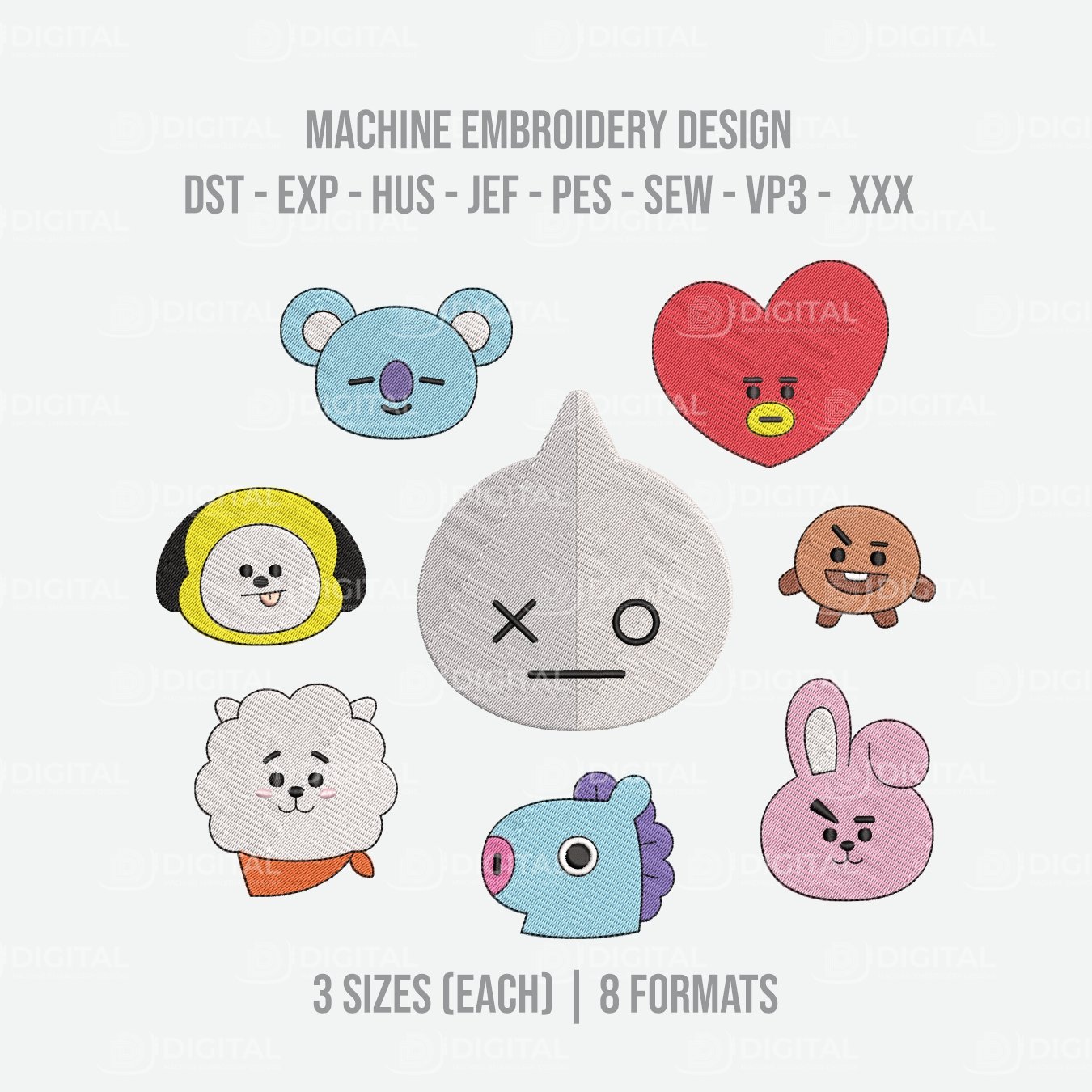 BT21 Christmas K-pop Characters Set Machine Embroidery Design ...