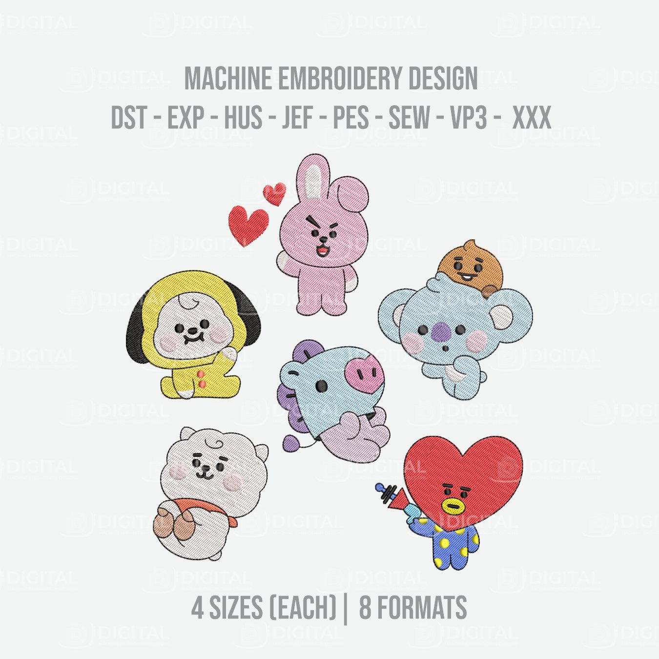 BT21 Christmas K-pop Characters Set Machine Embroidery Design ...