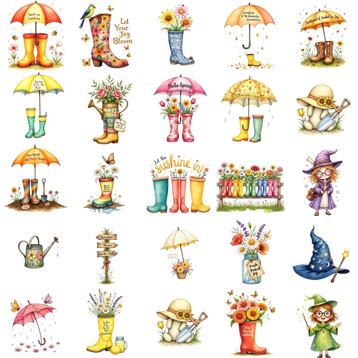 Spring Flower Boots Clipart PNG Bundle