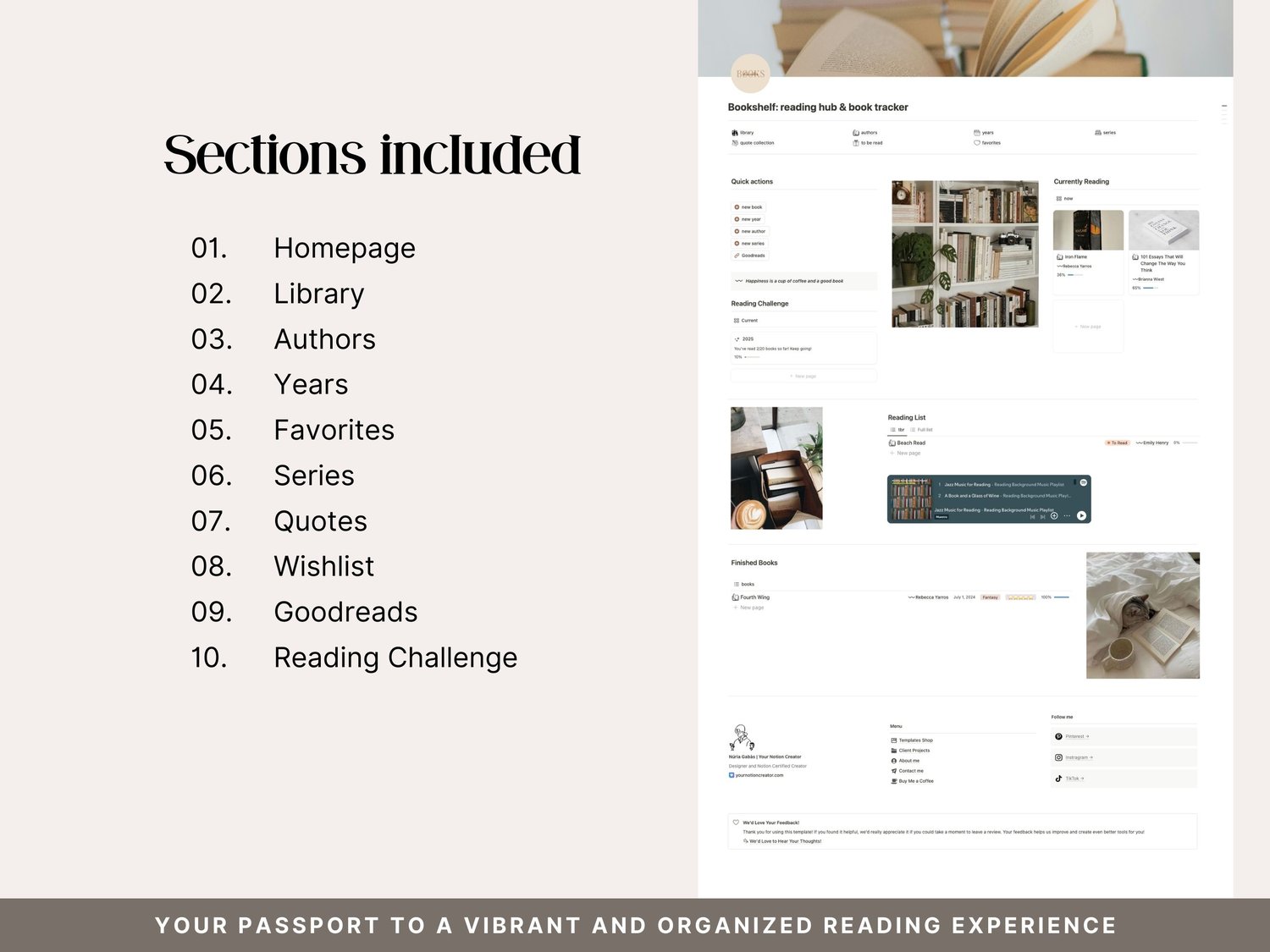 Bookshelf: reading hub & book tracker 📖 | Notion Template
