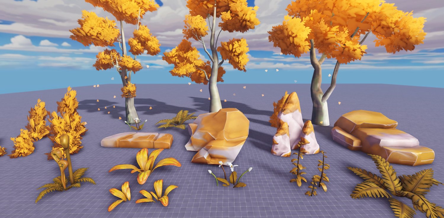[LIMITED] Fantasy Stylized Roblox Autumn Trees & Rocks Nature Pack
