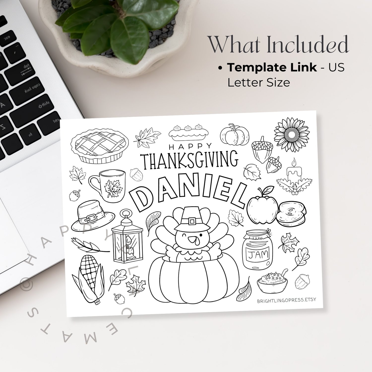 Thanksgiving Coloring Placemat Kids Activity Page