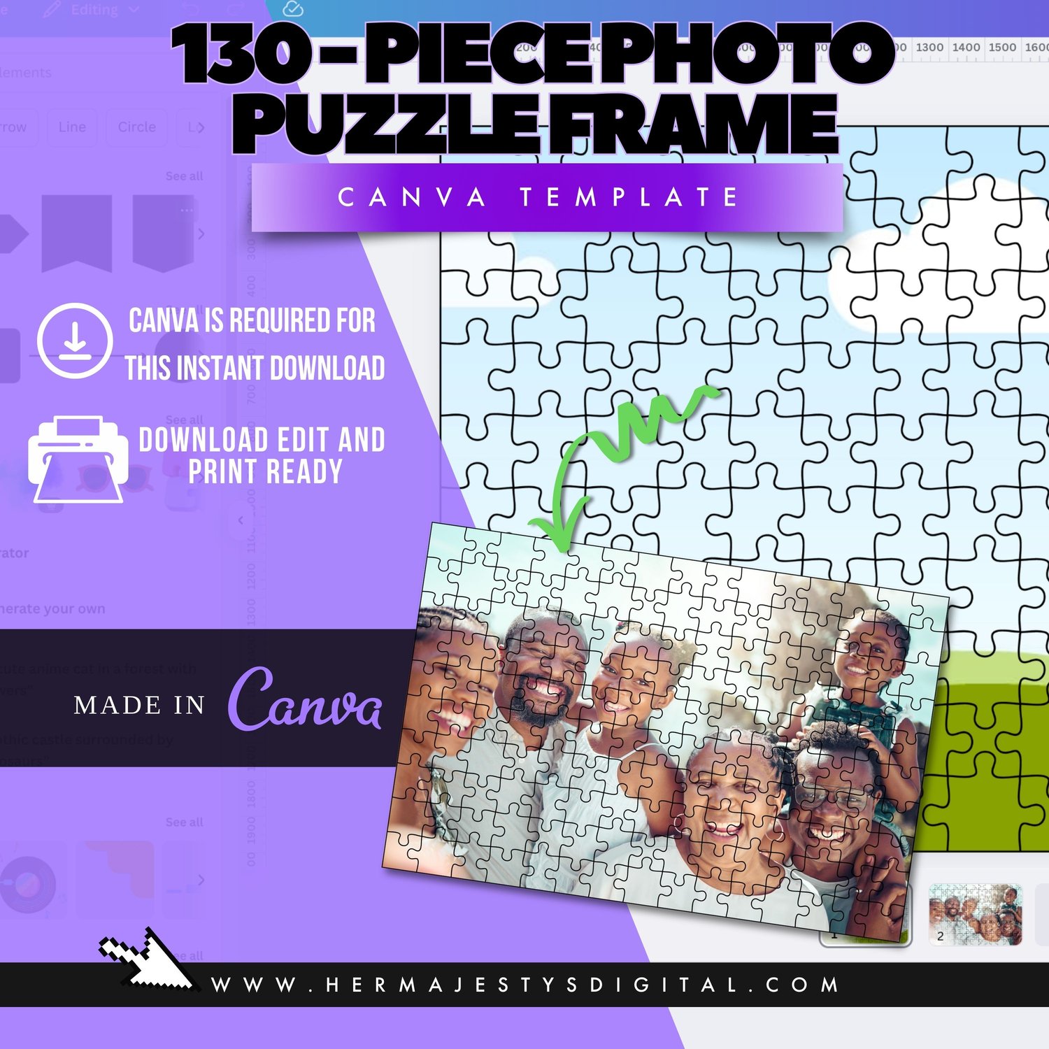 130 - Piece Photo Puzzle Canva Frame Templates - Payhip