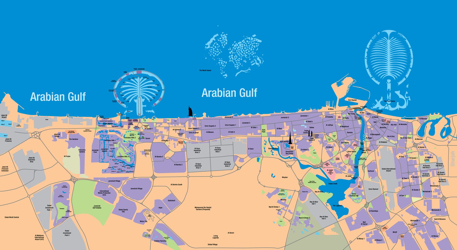High Resolution Editable Dubai Map - Vector illustration in EPS format