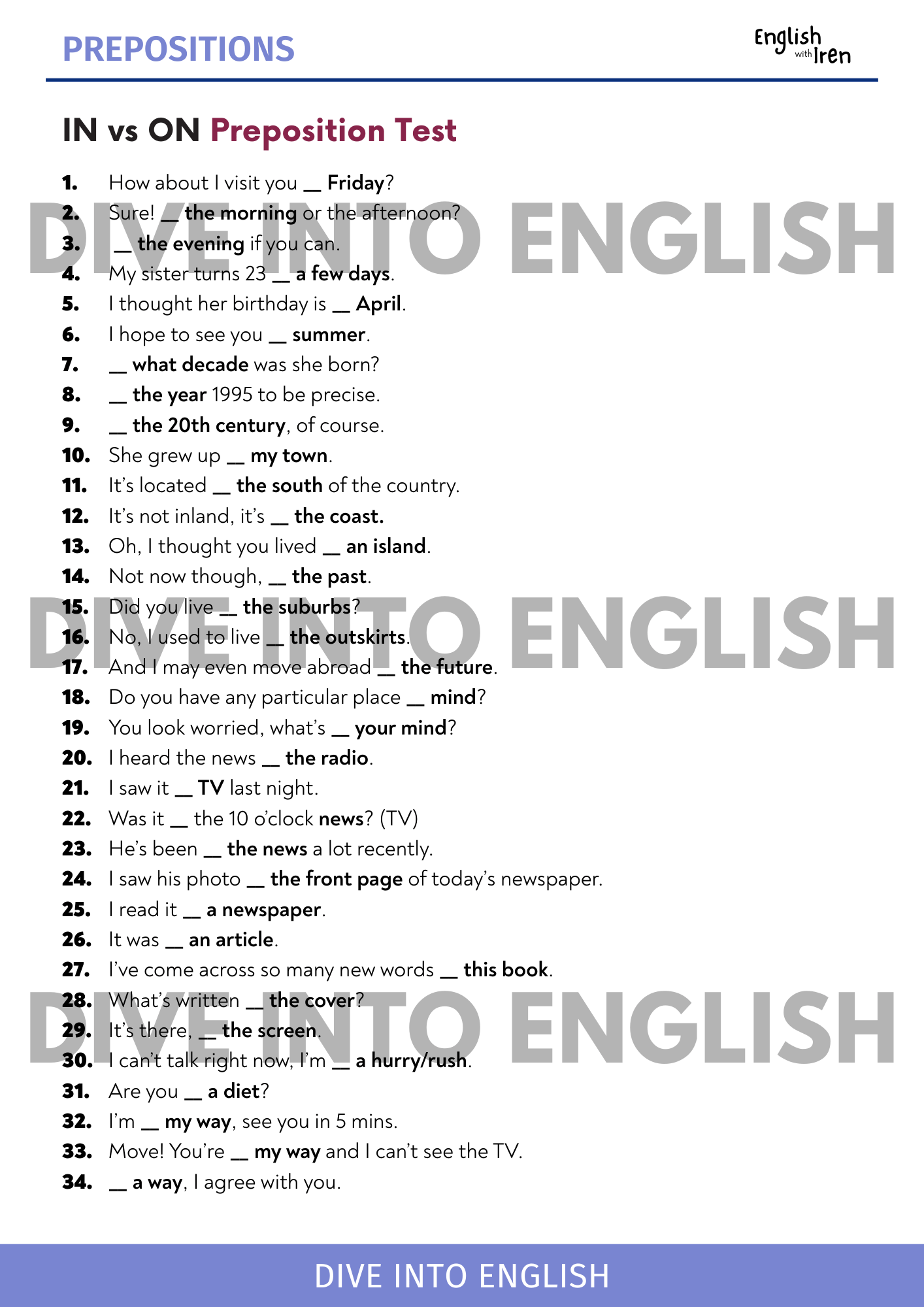 IN vs ON Preposition Test - Payhip