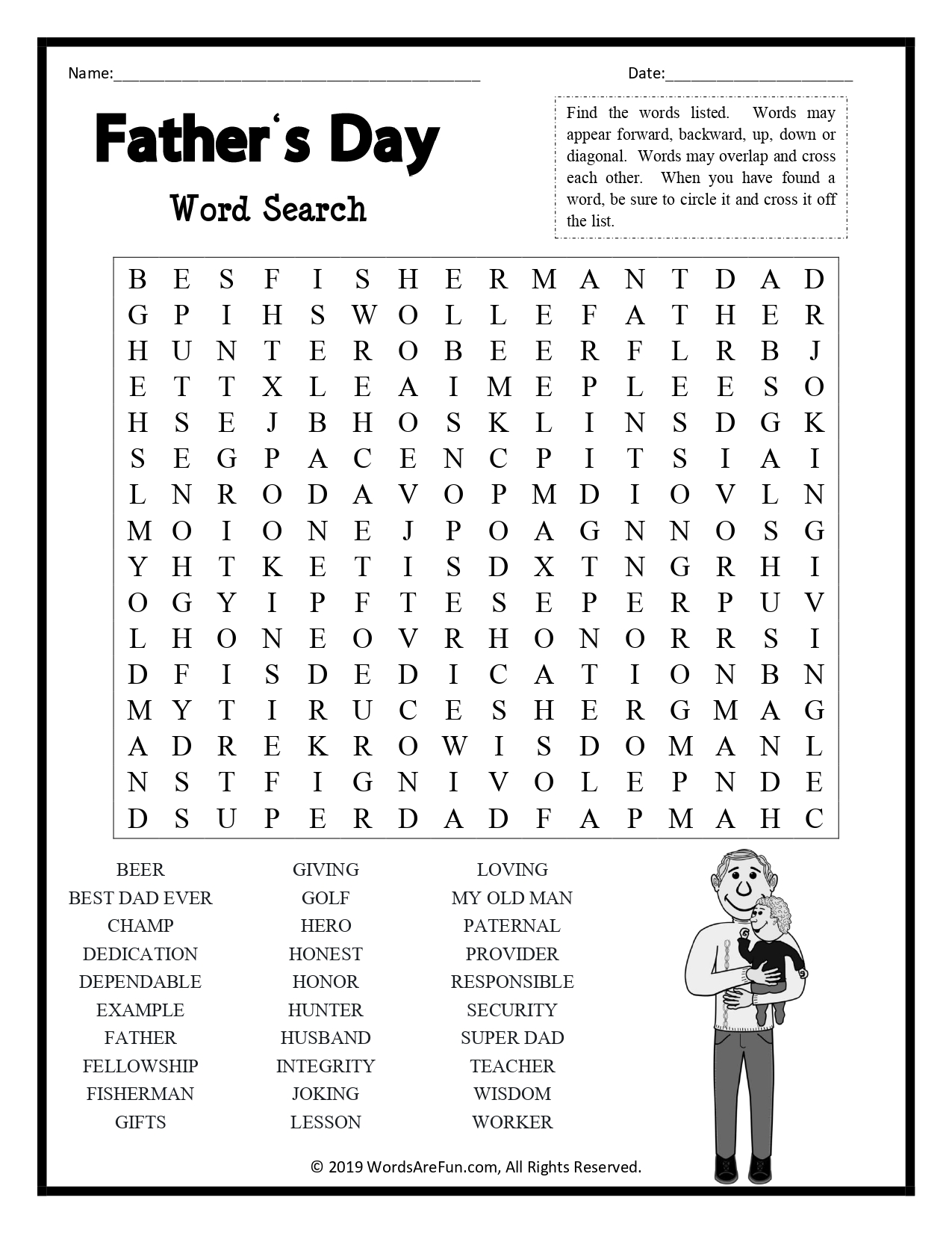 Father’s Day Word Search Printable – Fun Puzzle Activity for Kids ...