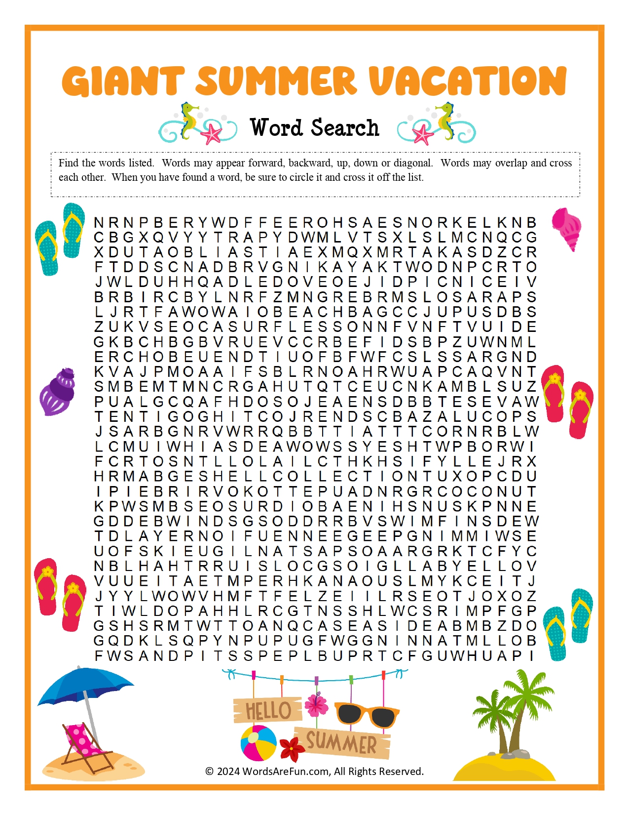 Giant Summer Vacation Word Search for Kids – Fun Printable End-of-Year ...