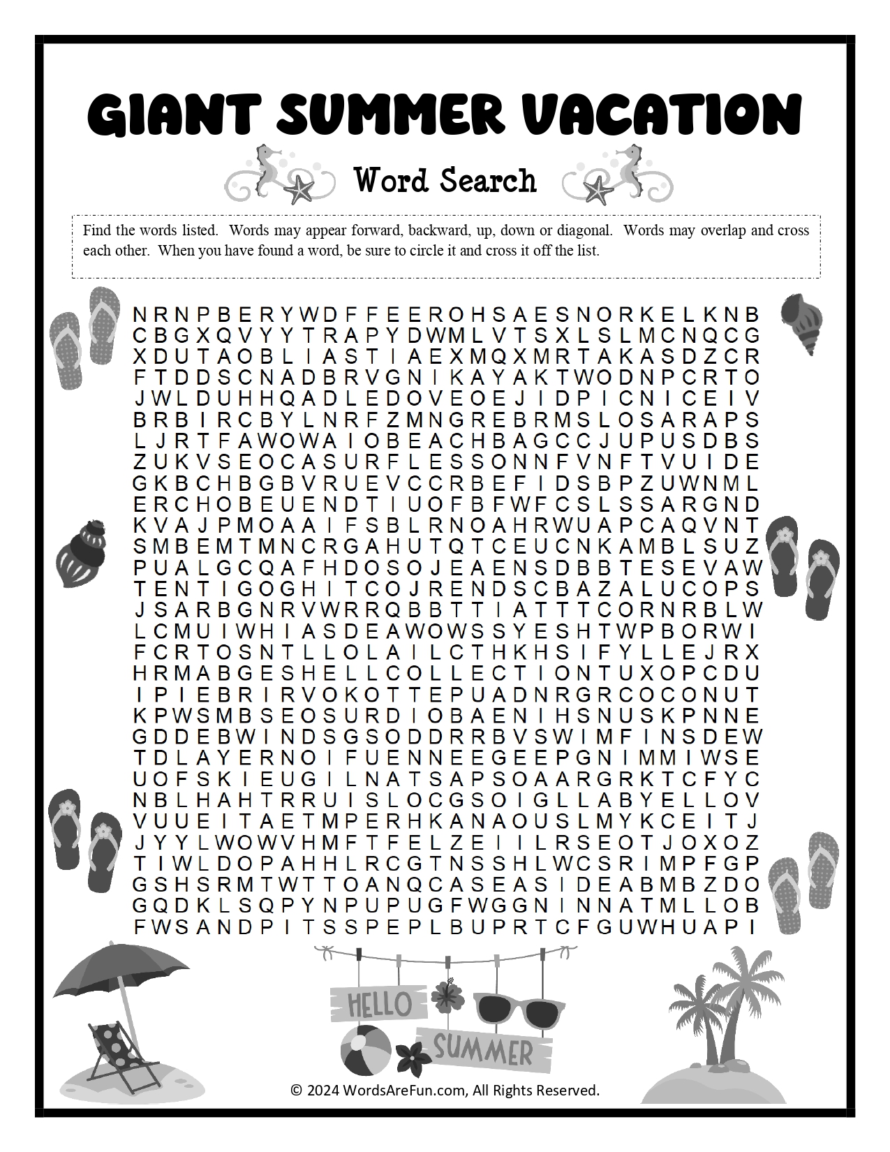 Giant Summer Vacation Word Search for Kids – Fun Printable End-of-Year ...