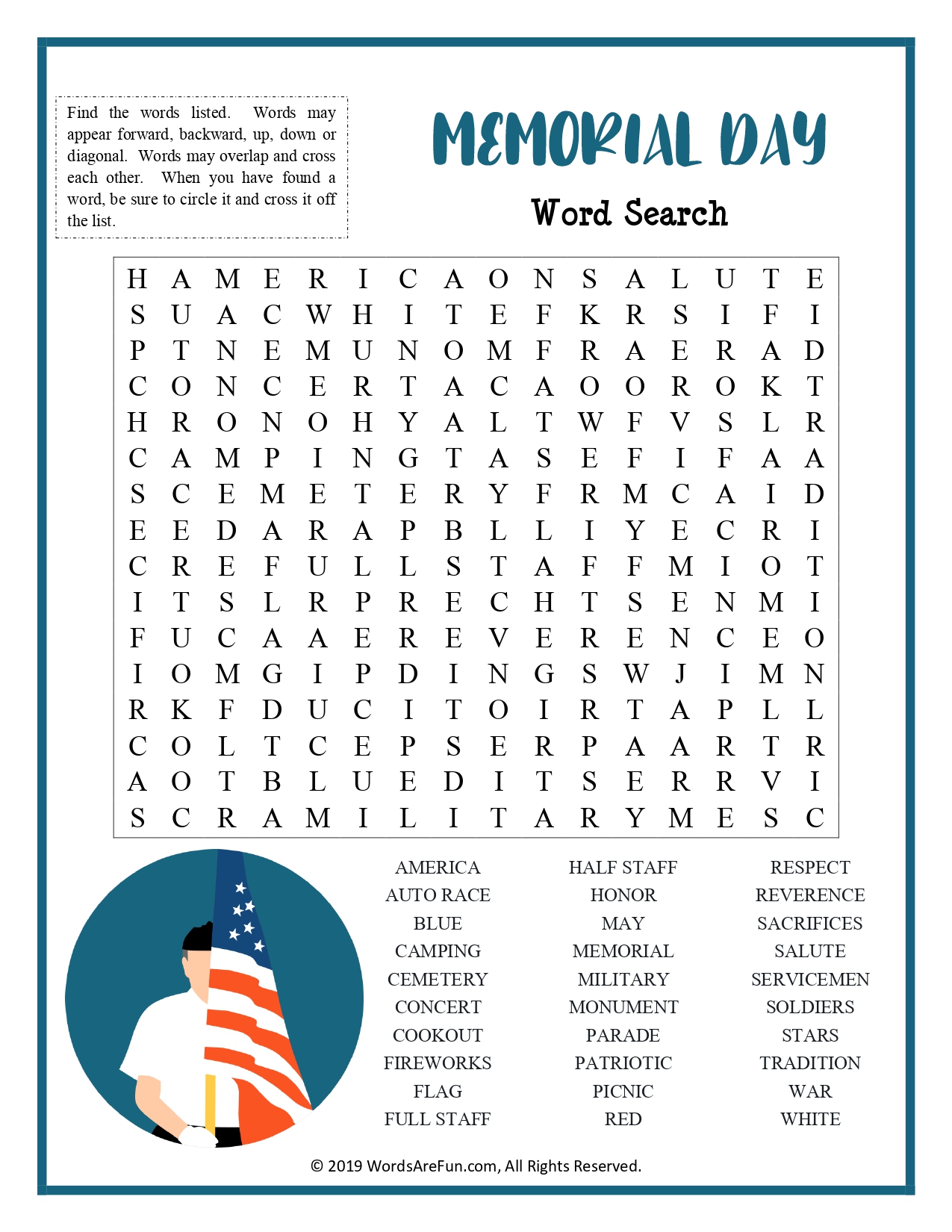 Memorial Day Word Search Printable – Patriotic Puzzle Activity for ...