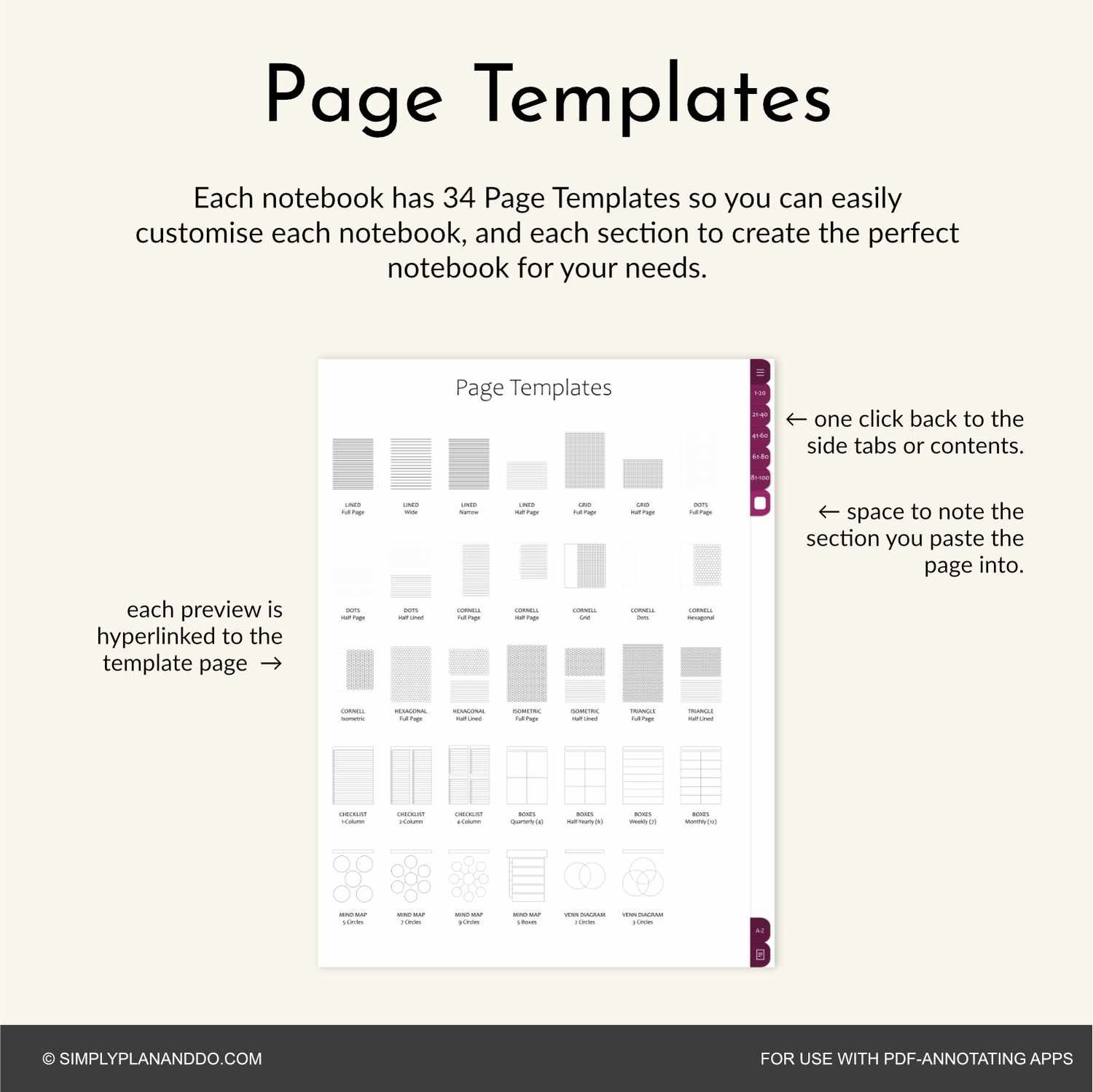 100-Tab Digital Notebook | Grid 'Paper' style | PDF with hyperlinked ...