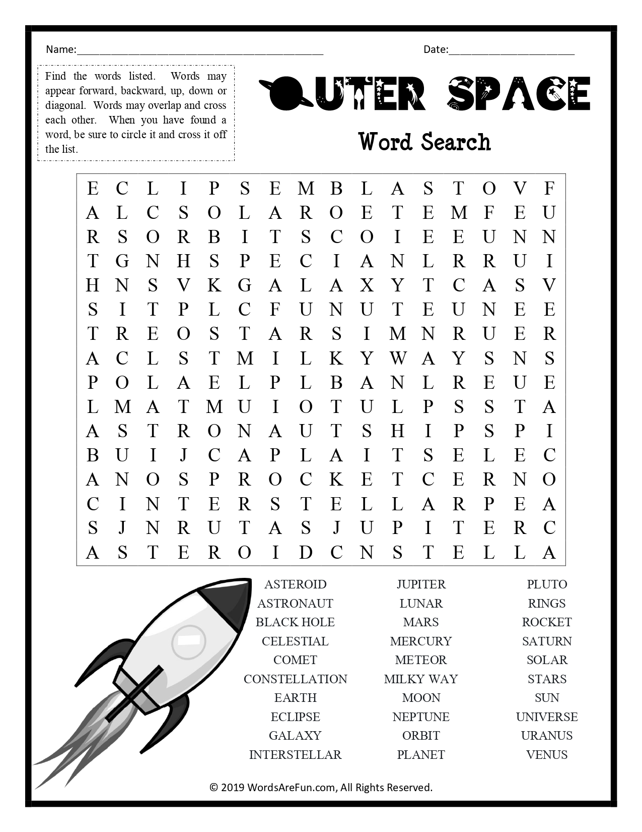 Outer Space Word Search | Printable Science Vocabulary Activity for ...