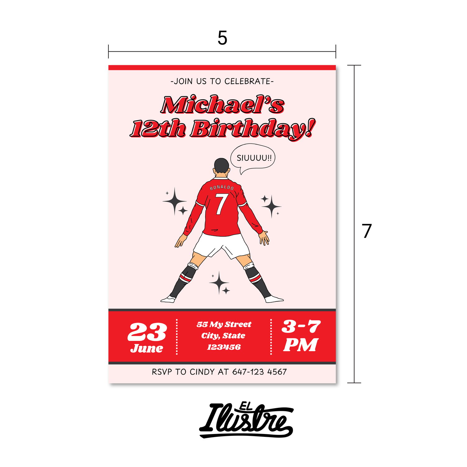 Cristiano Ronaldo Birthday Invitation Card, Canva template