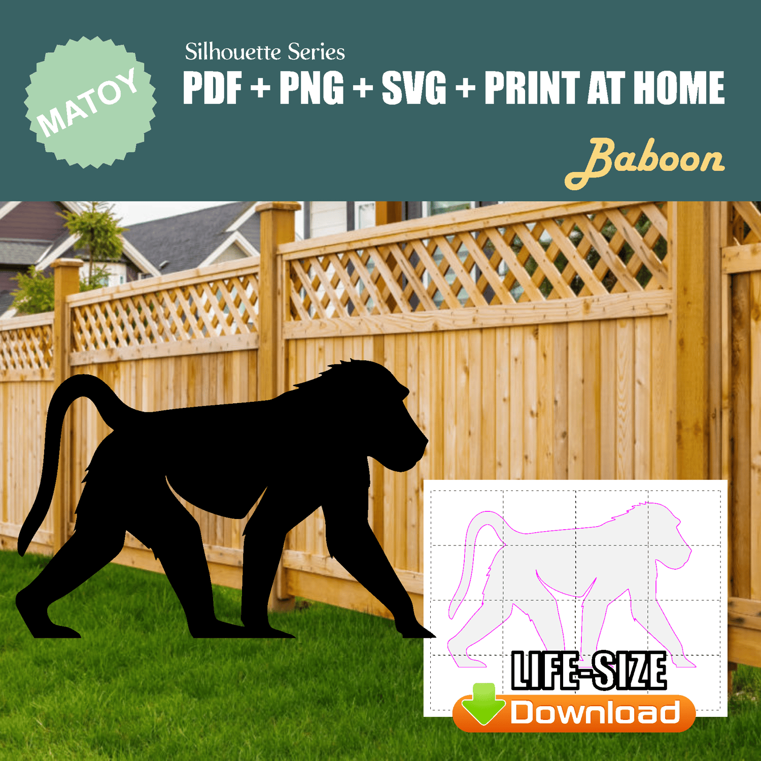 Baboon Walking Yard and Wall Art Pattern | Trace & Cut Silhouette ...
