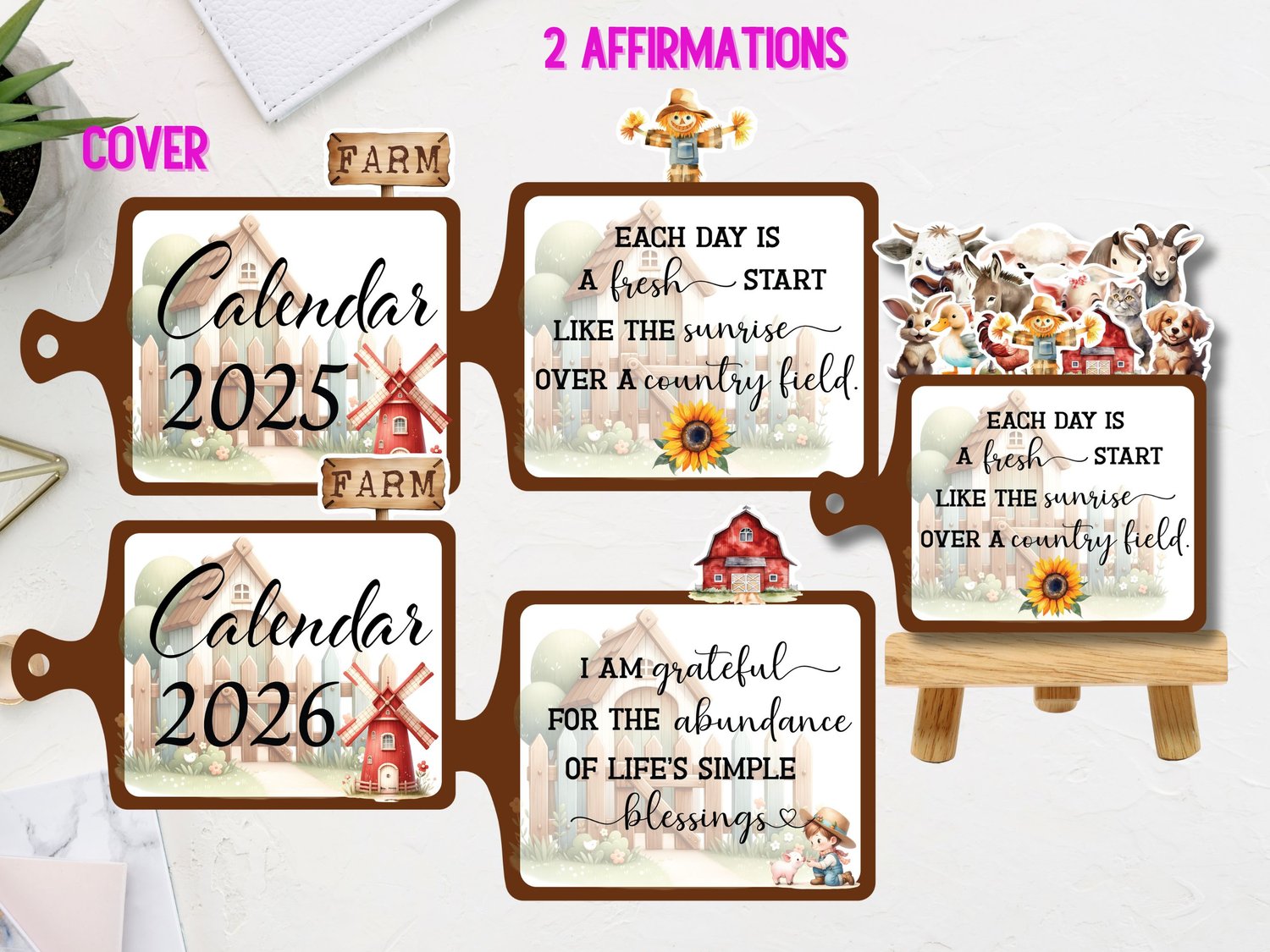 Farm Animal Monthly Calendar 2025-2026, Printable Mini Calendar & DIY ...