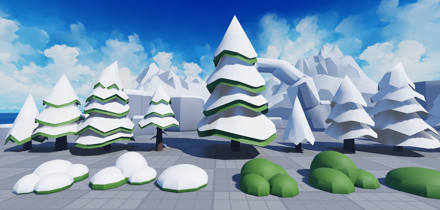 [LARGE] Low-Poly Roblox Winter Cartoony Nature Assets Pack