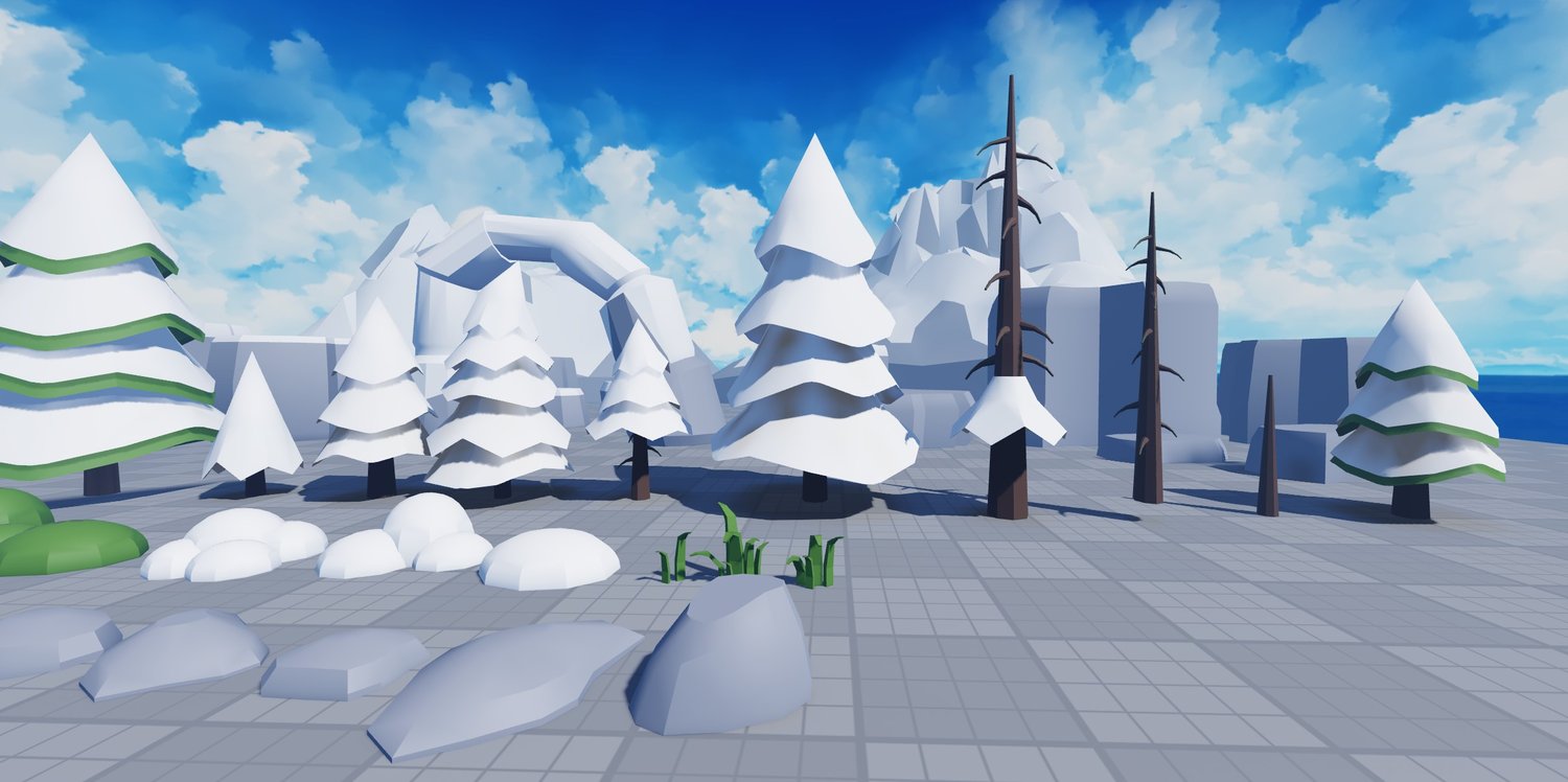 [LARGE] Low-Poly Roblox Winter Cartoony Nature Assets Pack