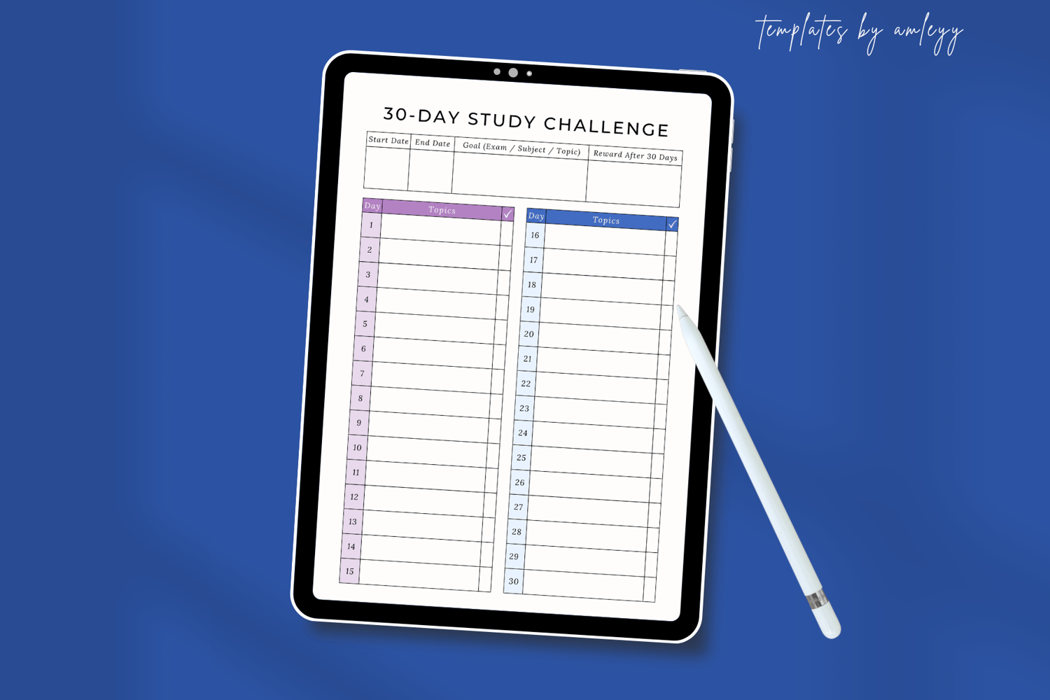 30 Day Study Challenge Planner - Payhip