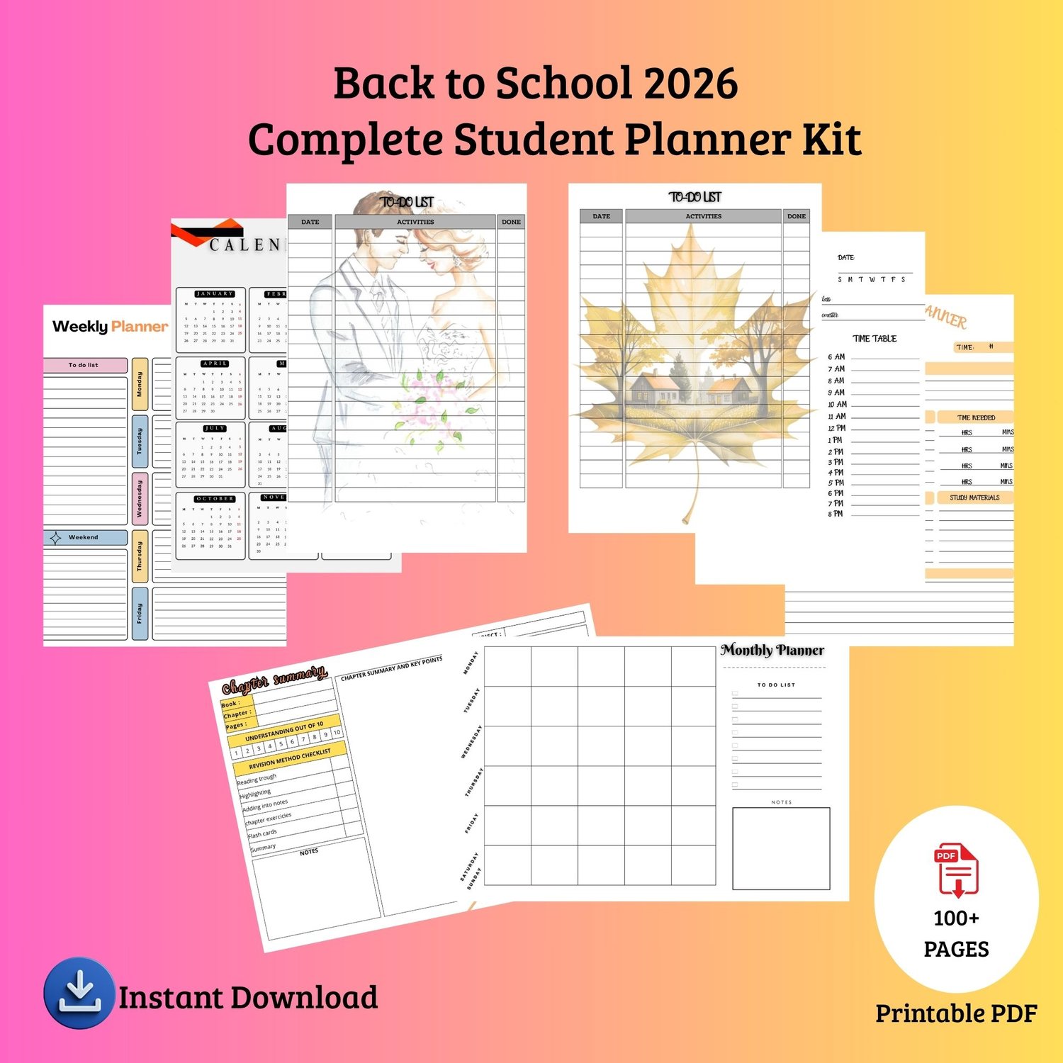 Back to School 2026 Printable Student Planner Kit PDF Study Organizer ...