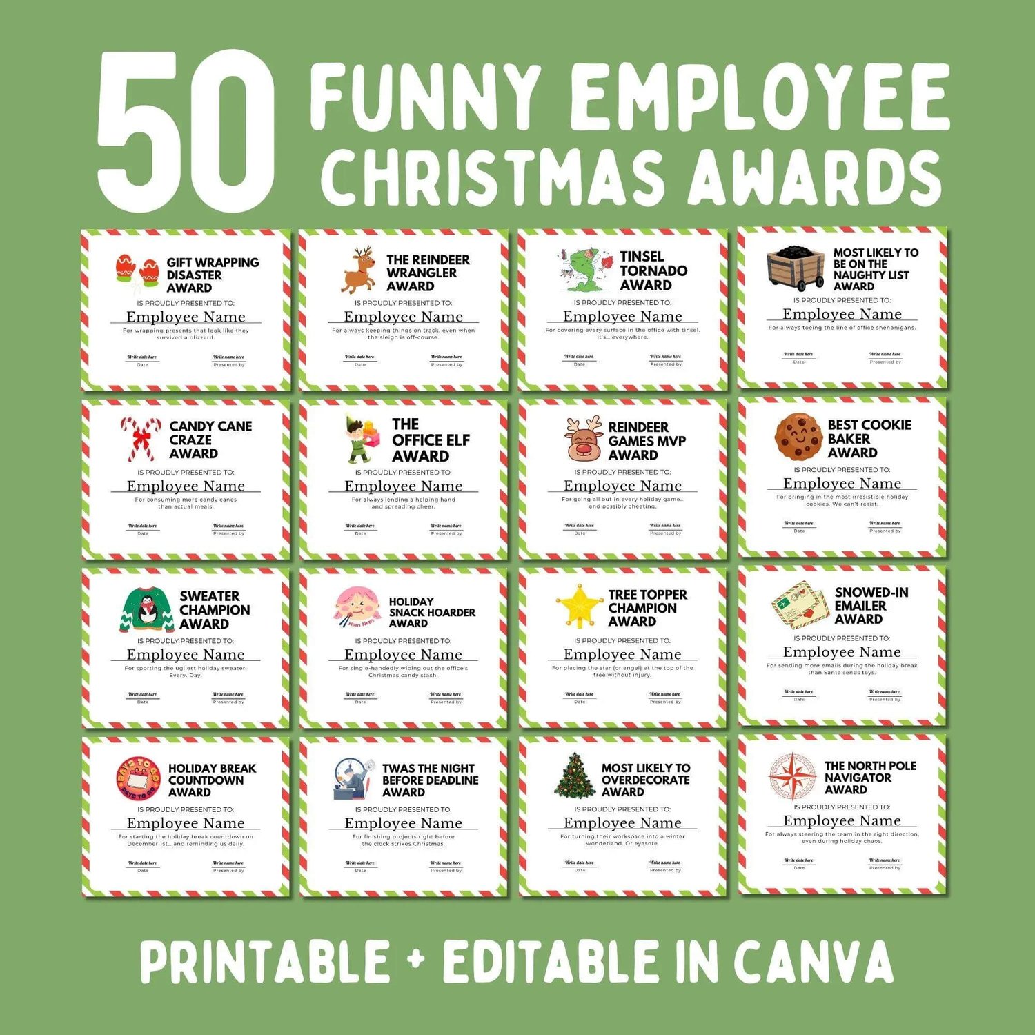50 Funny Christmas Awards for Employees – Editable Canva Certificates ...