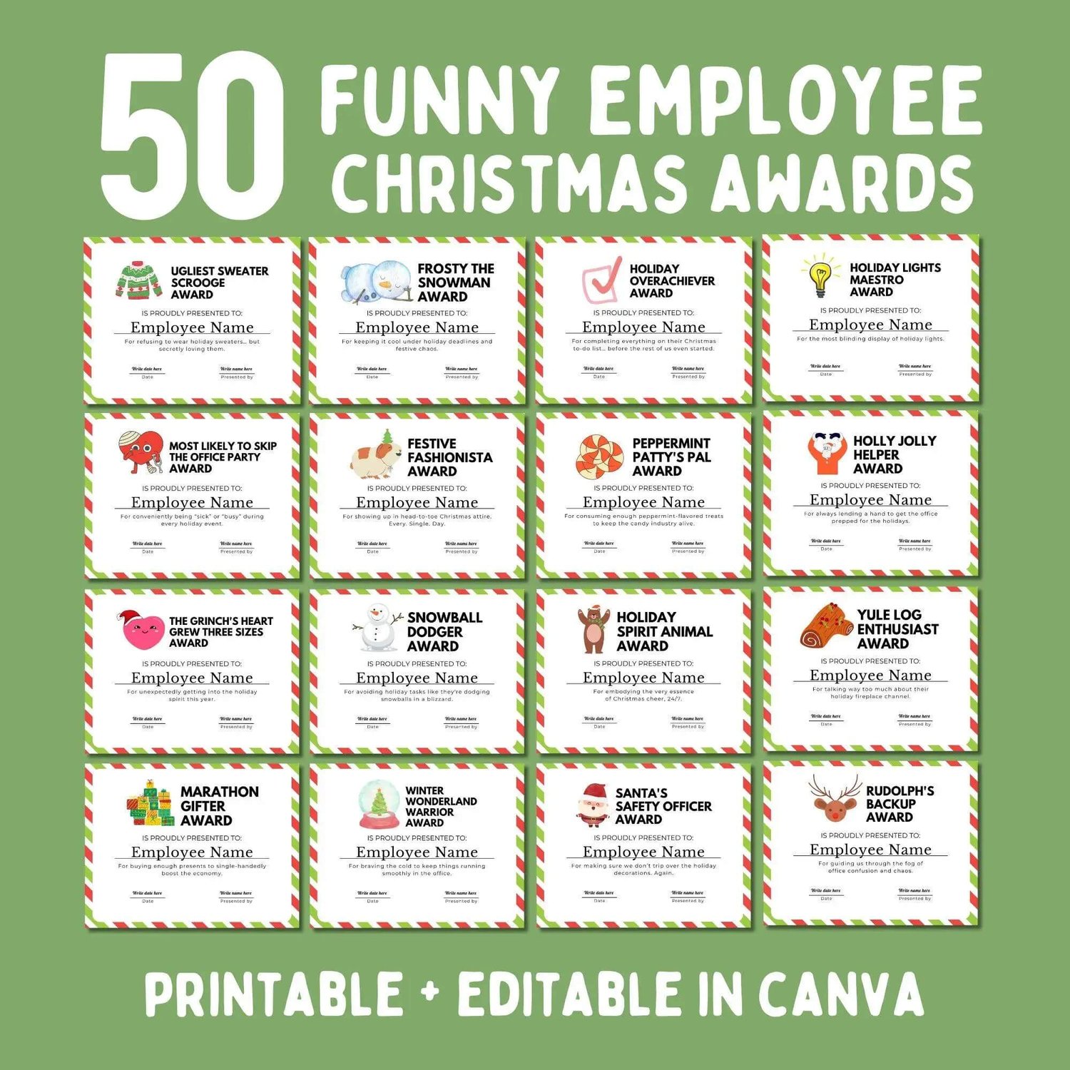 50 Funny Christmas Awards for Employees – Editable Canva Certificates ...