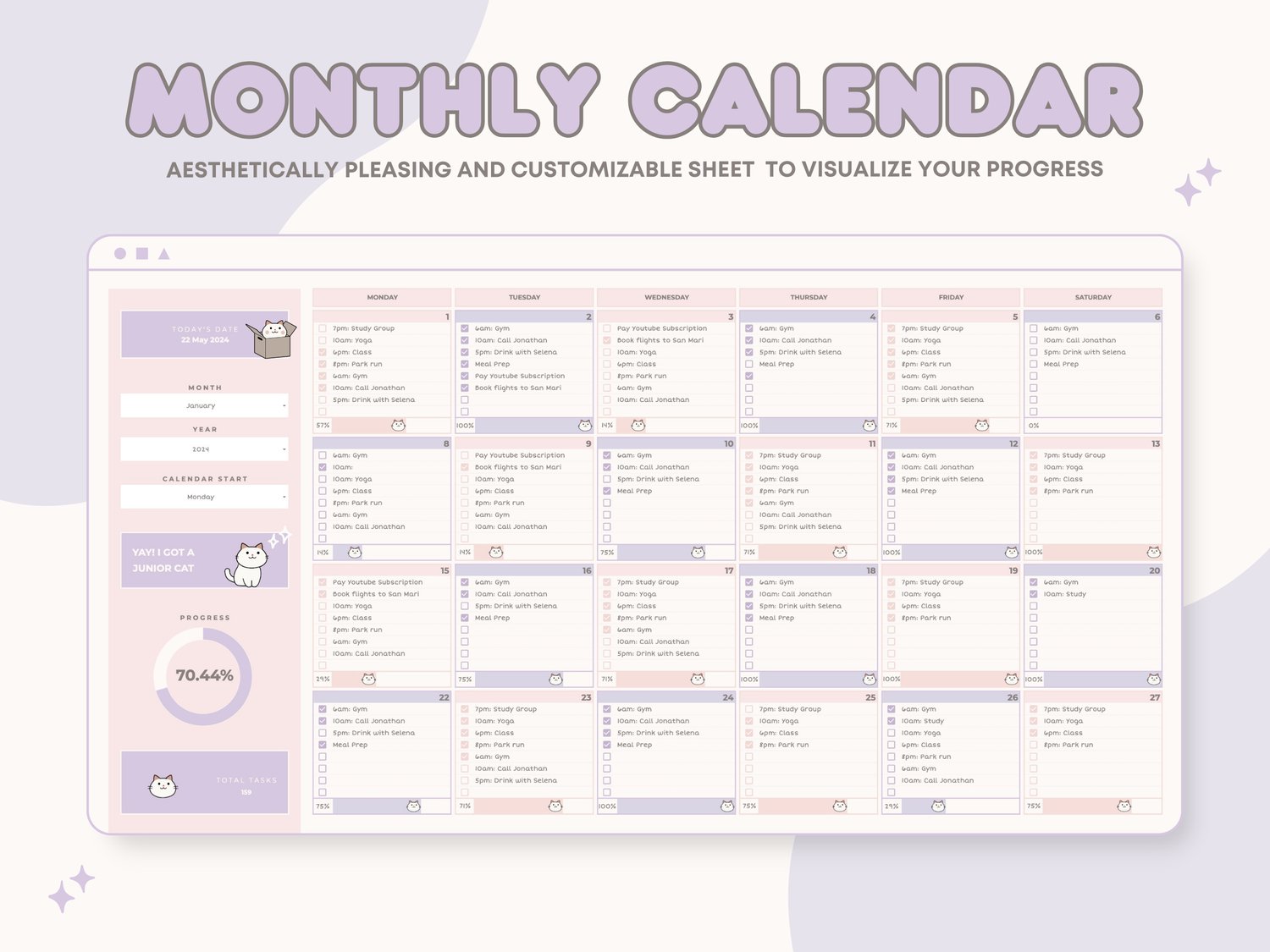 Monthly calendar 💜 Purple - Payhip