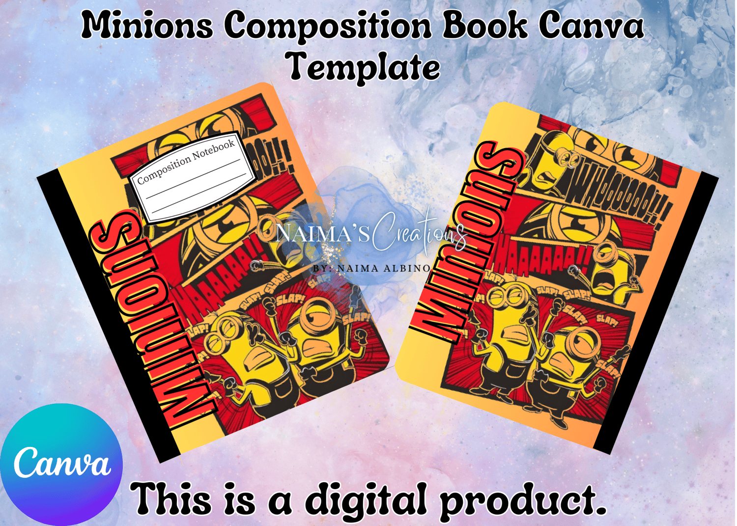 Minions Composition Book Editable Canva Template - Payhip