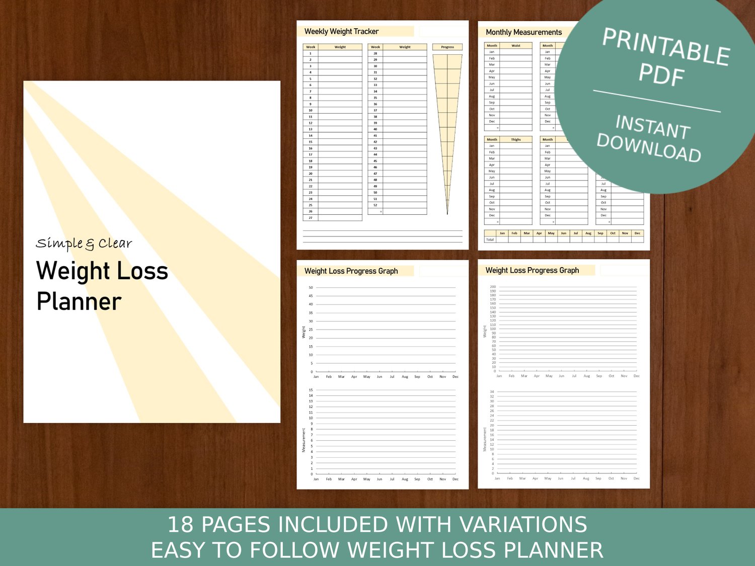 Weight Loss Planner Exercise Tracker | Digital Weight Loss Journal PDF ...