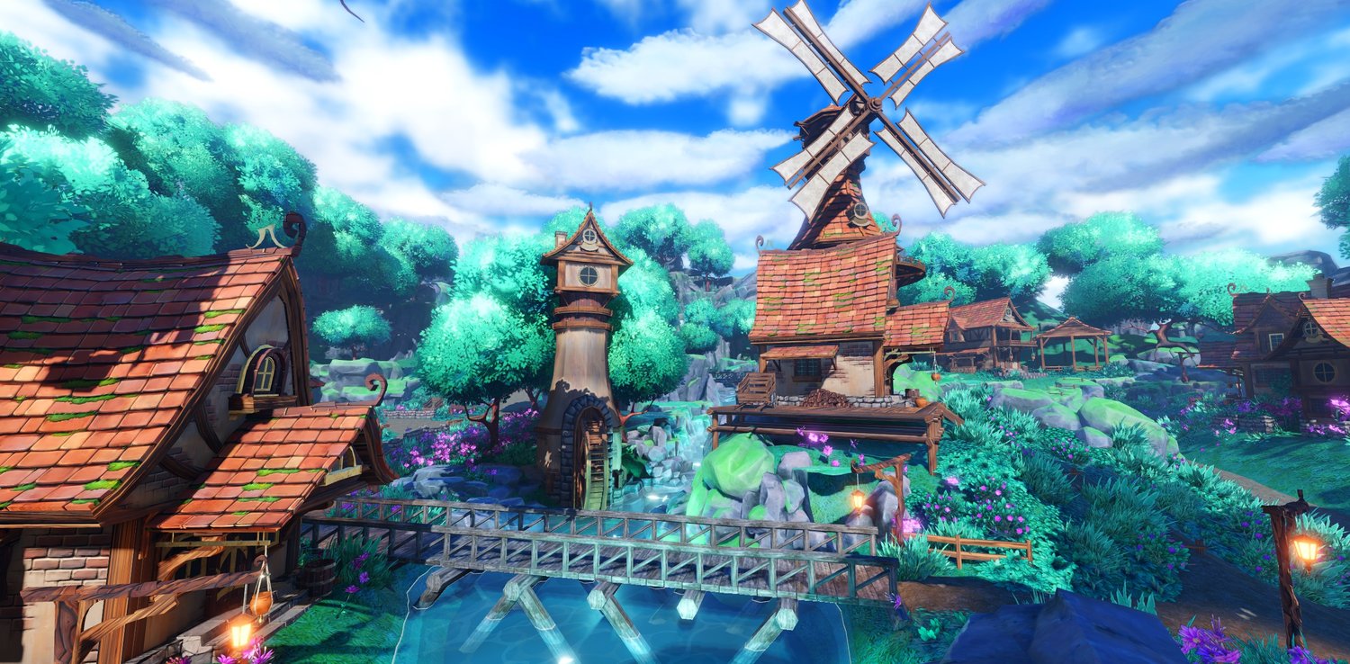 Anime-Styled Fantasy Village Roblox Map with Windmill & Waterfalls