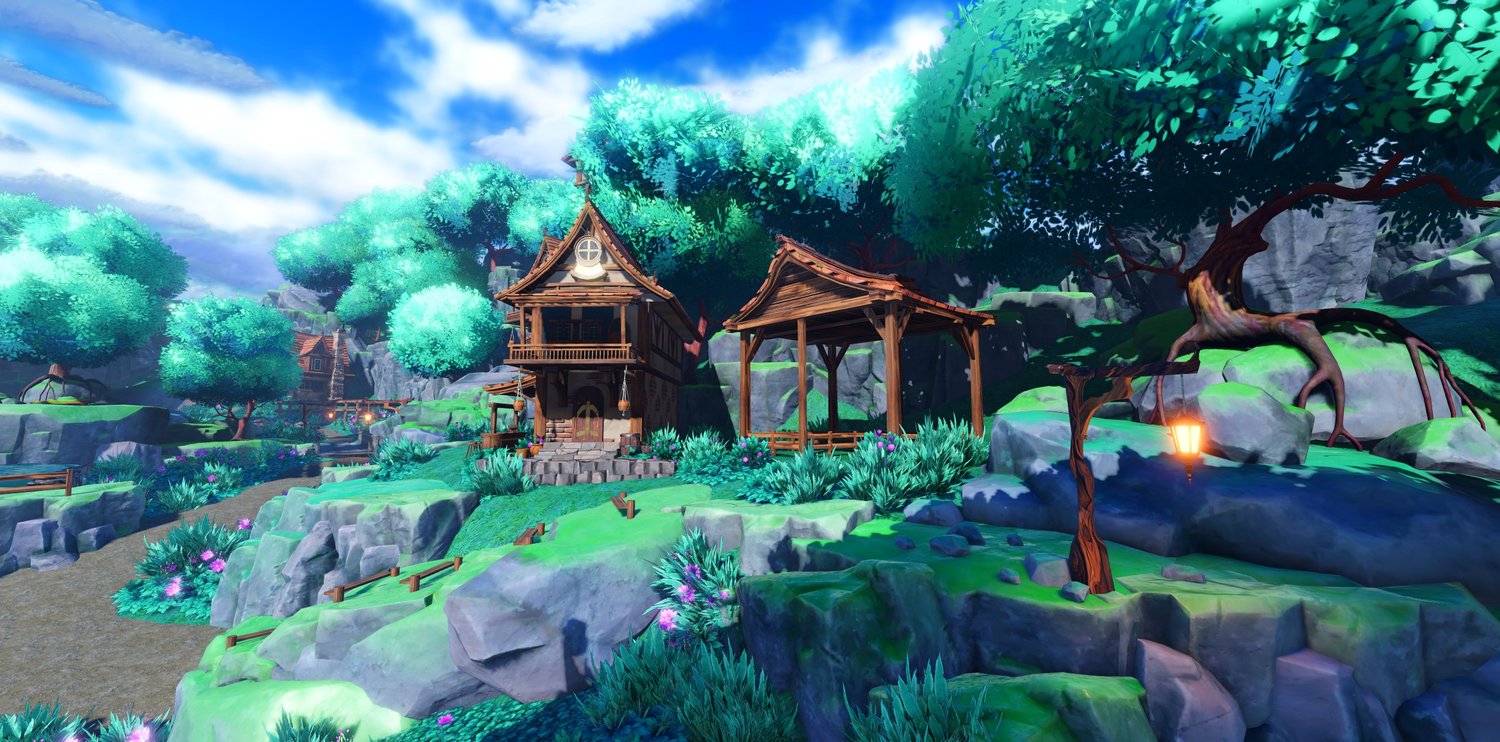Anime-Styled Fantasy Village Roblox Map with Windmill & Waterfalls