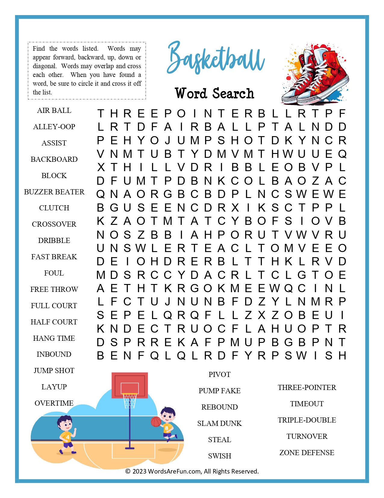 Basketball Word Search PDF | Sports Puzzle Printable for Kids, Teens ...