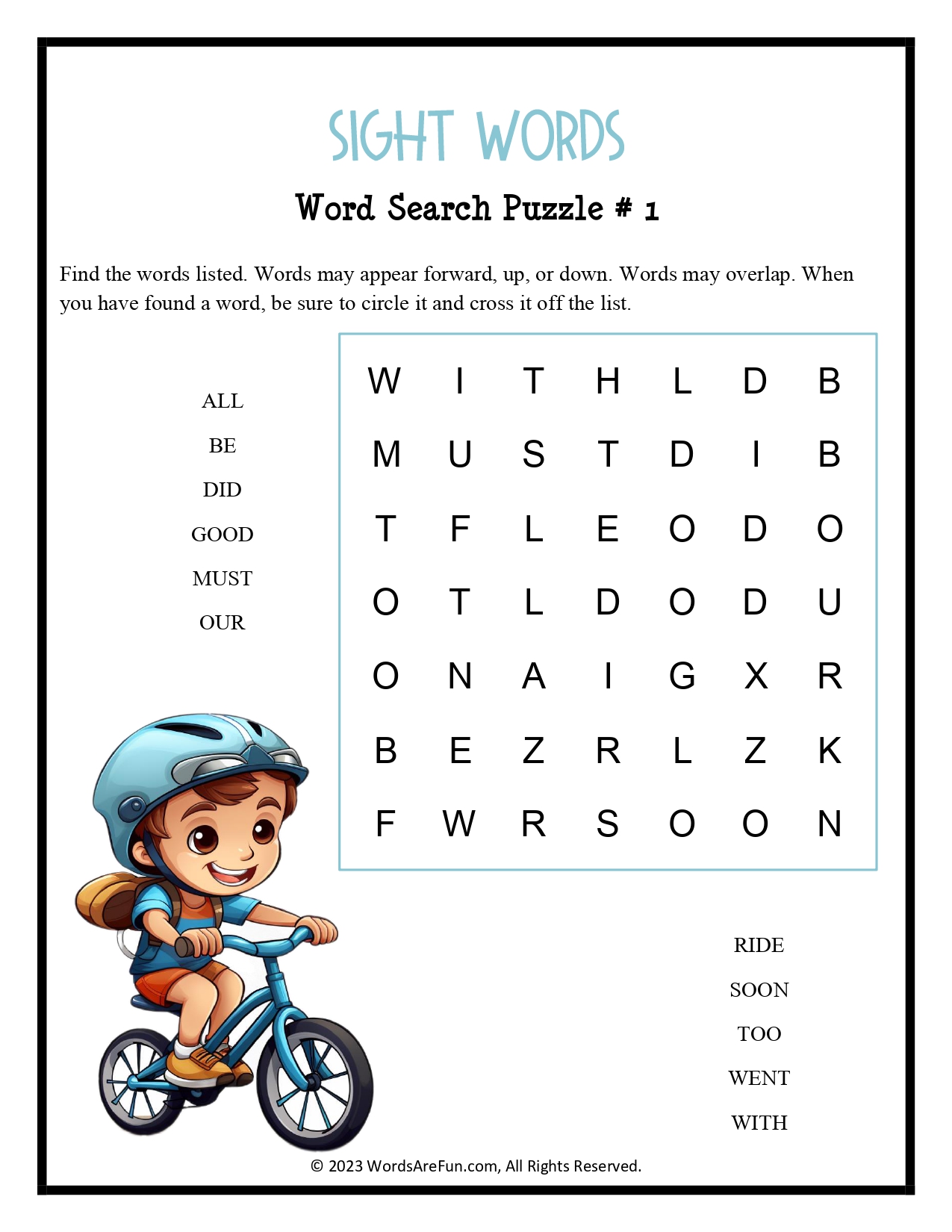 Kindergarten Sight Word Search Bundle – 5 Fun Puzzles with 52 Sight ...
