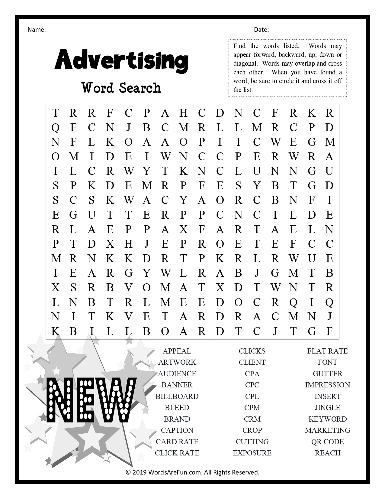 Advertising Word Search Printable | Marketing Puzzle for Students ...
