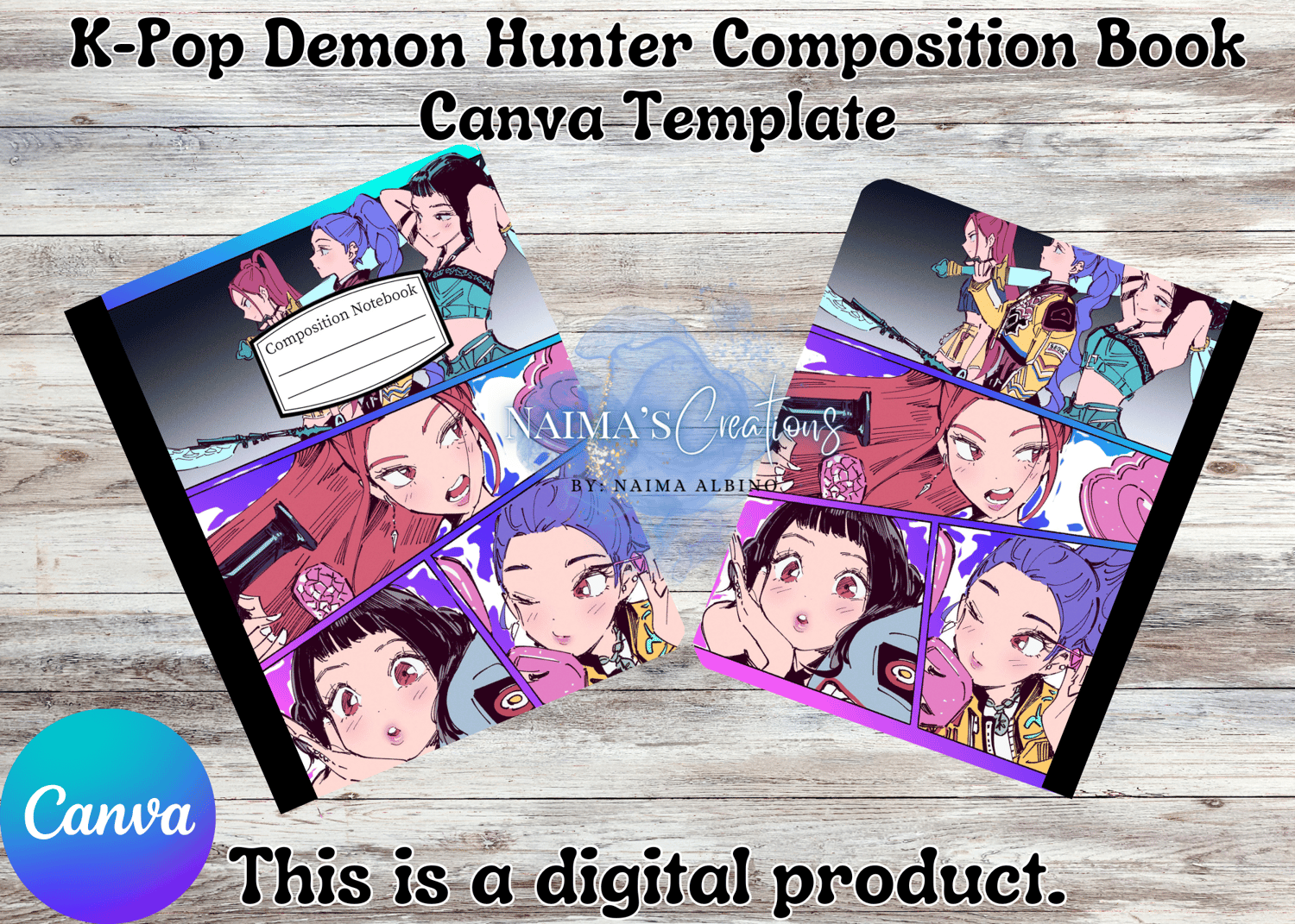 K- Pop Demon Hunters Composition Book Editable Canva Template - Payhip