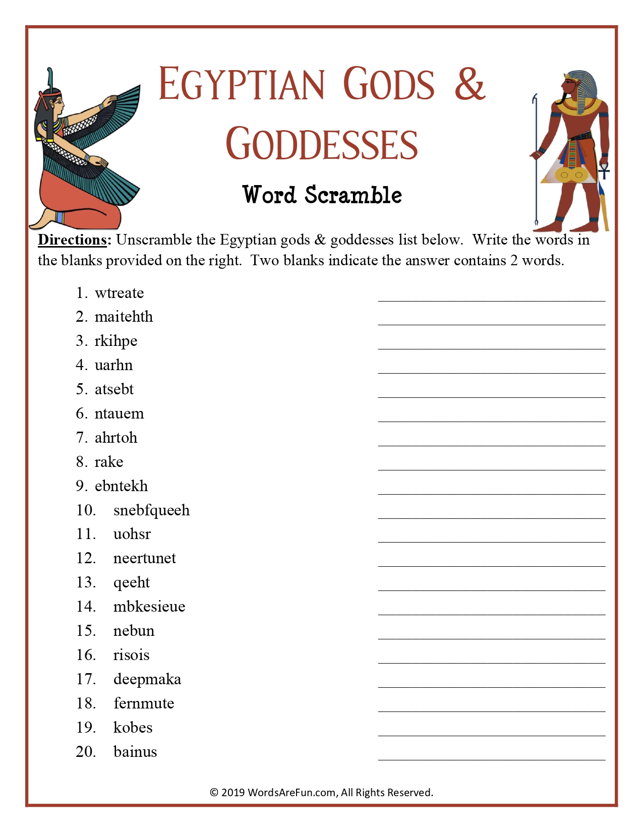 Egyptian Gods and Goddesses Word Scramble Puzzle | Ancient Egypt ...