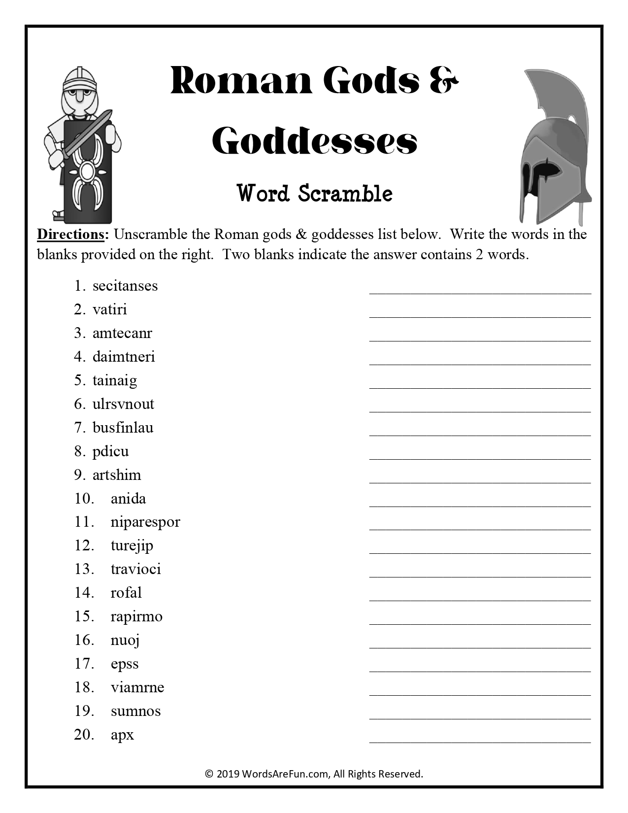 Roman Gods and Goddesses Word Scramble Puzzle | Ancient Rome Activity ...