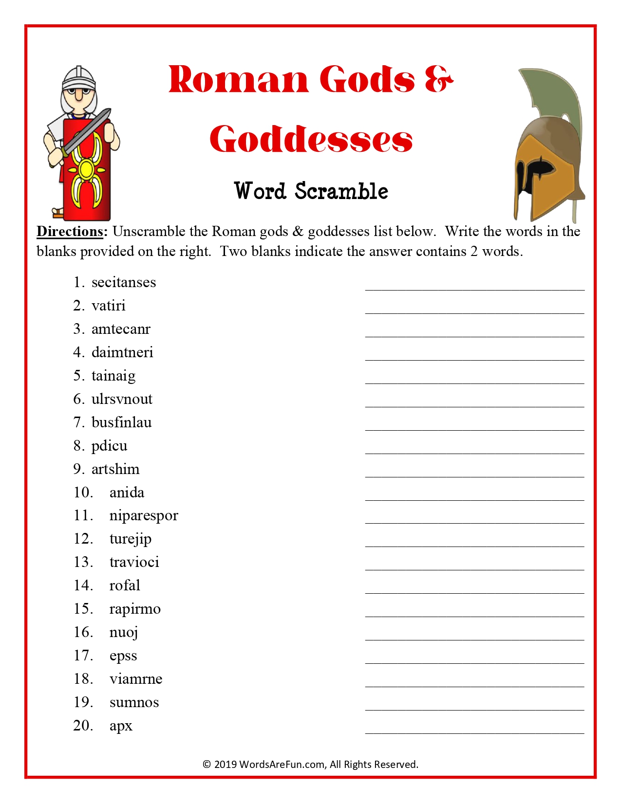 Roman Gods and Goddesses Word Scramble Puzzle | Ancient Rome Activity ...