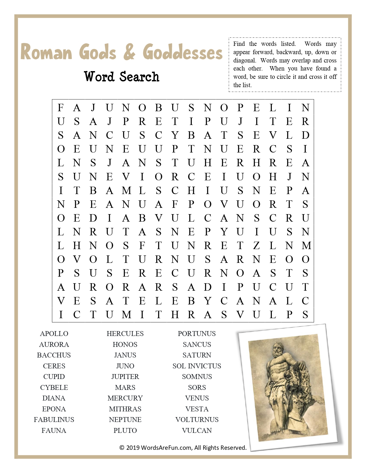 Roman Gods & Goddesses Word Search Puzzle | Ancient Rome Mythology ...