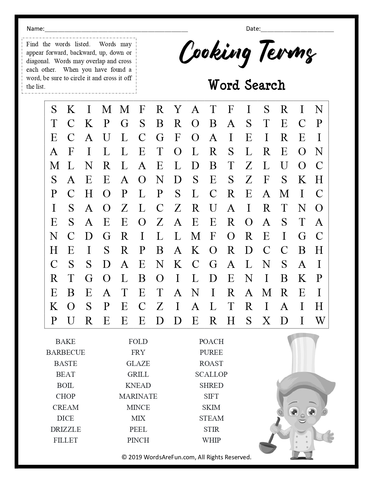 Cooking Terms Word Search Printable | Culinary, Kitchen & Food Activity