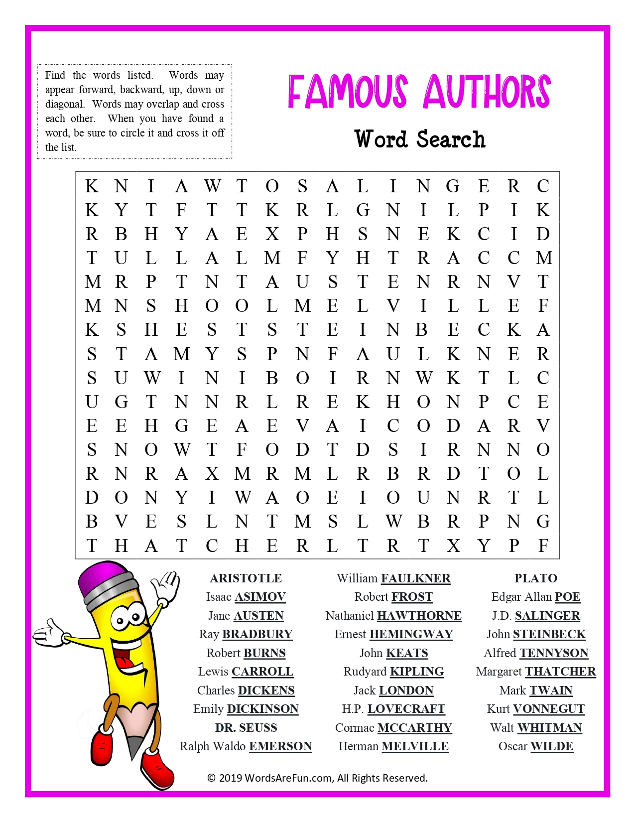 Famous Authors Word Search Printable | Literacy, Writing, & Classroom ...