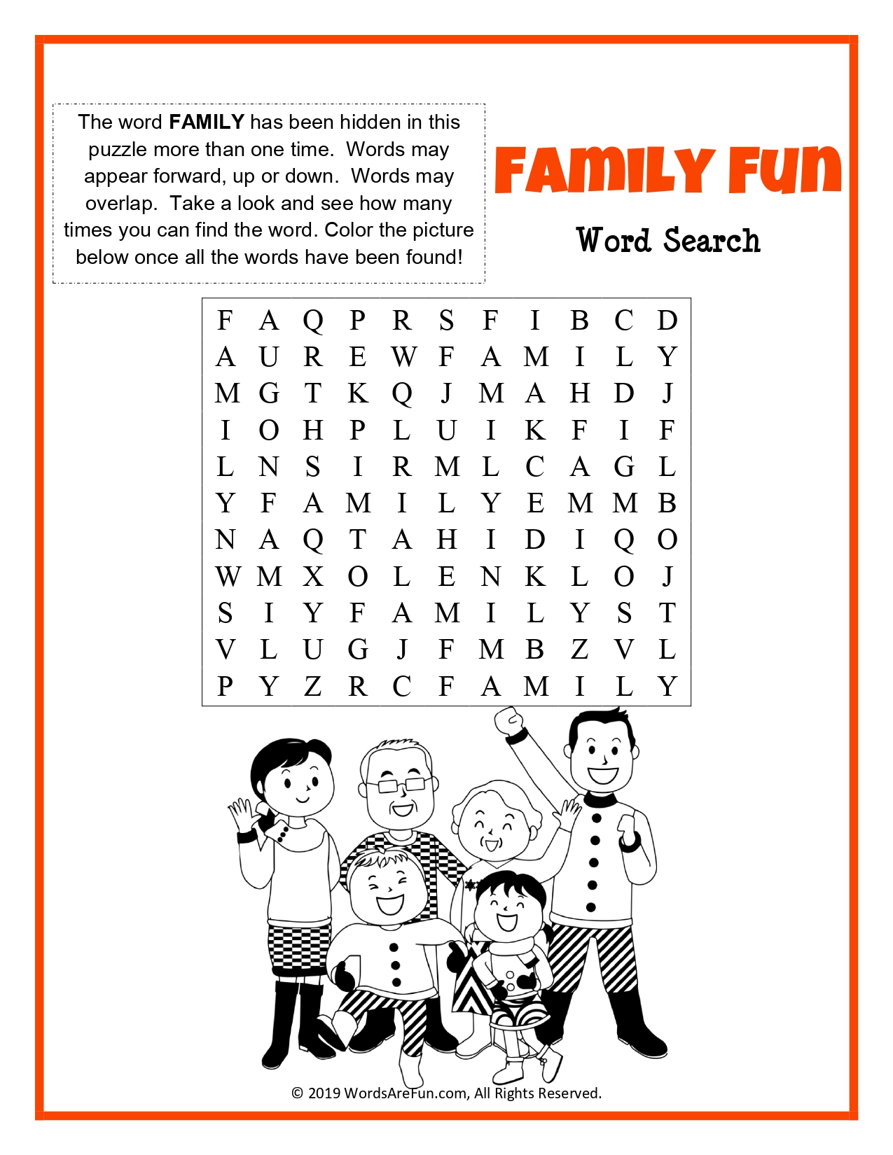 Family Word Search Puzzle | Easy Printable PDF Activity for Kids ...