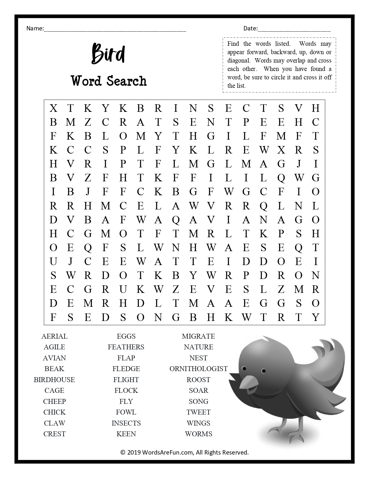 Bird Word Search Puzzle | Fun Avian Activity Worksheet for Kids ...