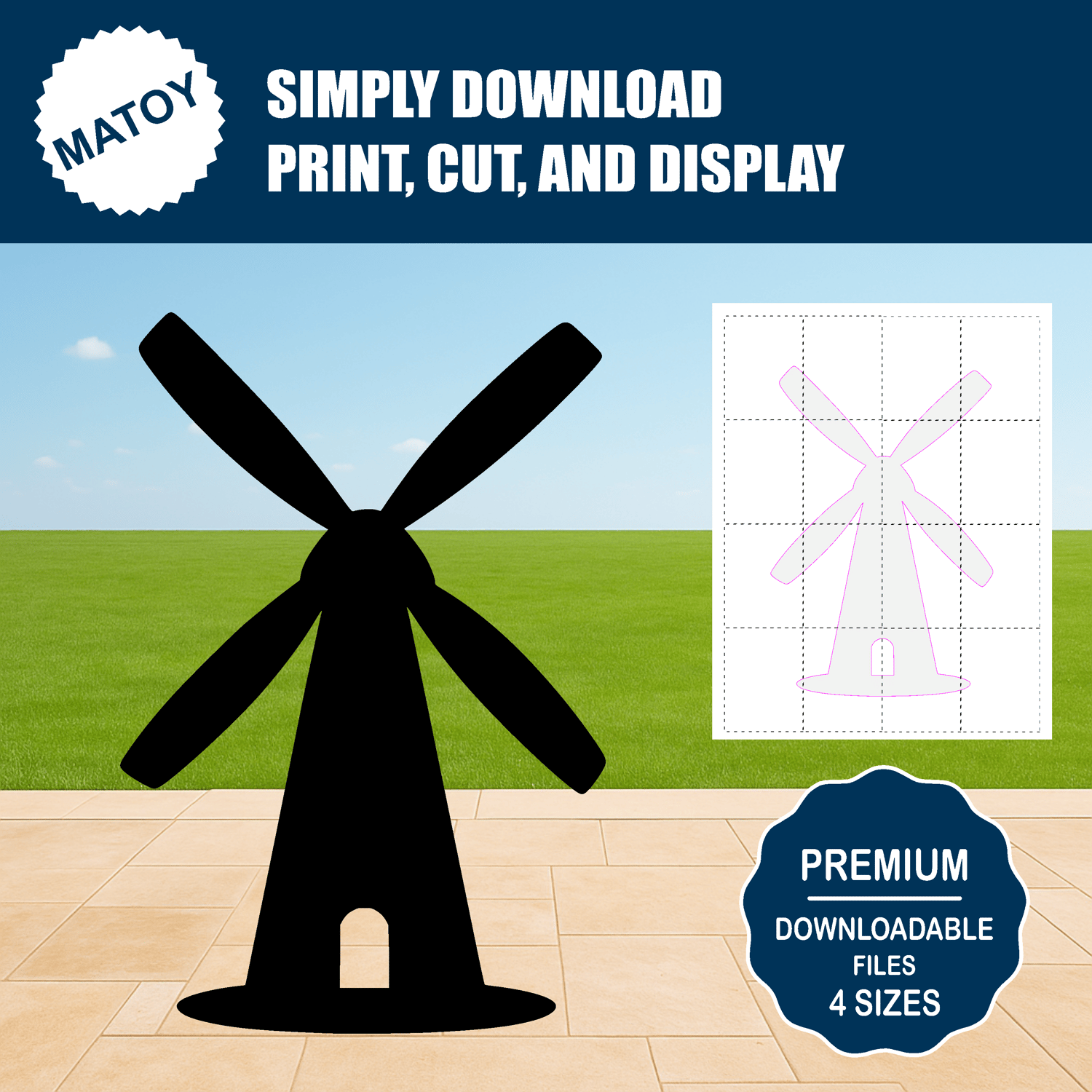 Windmill Party and Wall Decor | Printable Life-Size Silhouette | Trace ...