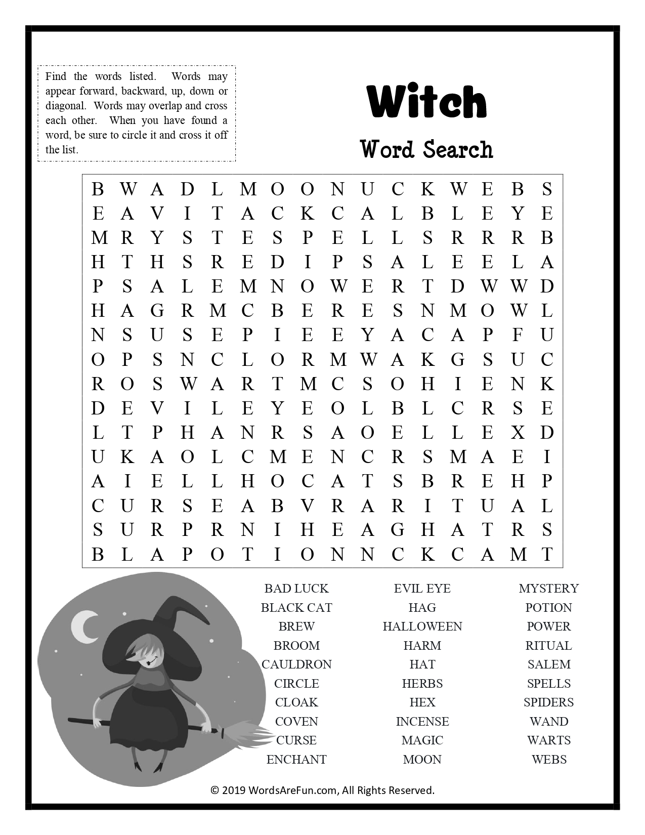 Witch Word Search Puzzle | Fun Halloween Activity Printable for Kids ...