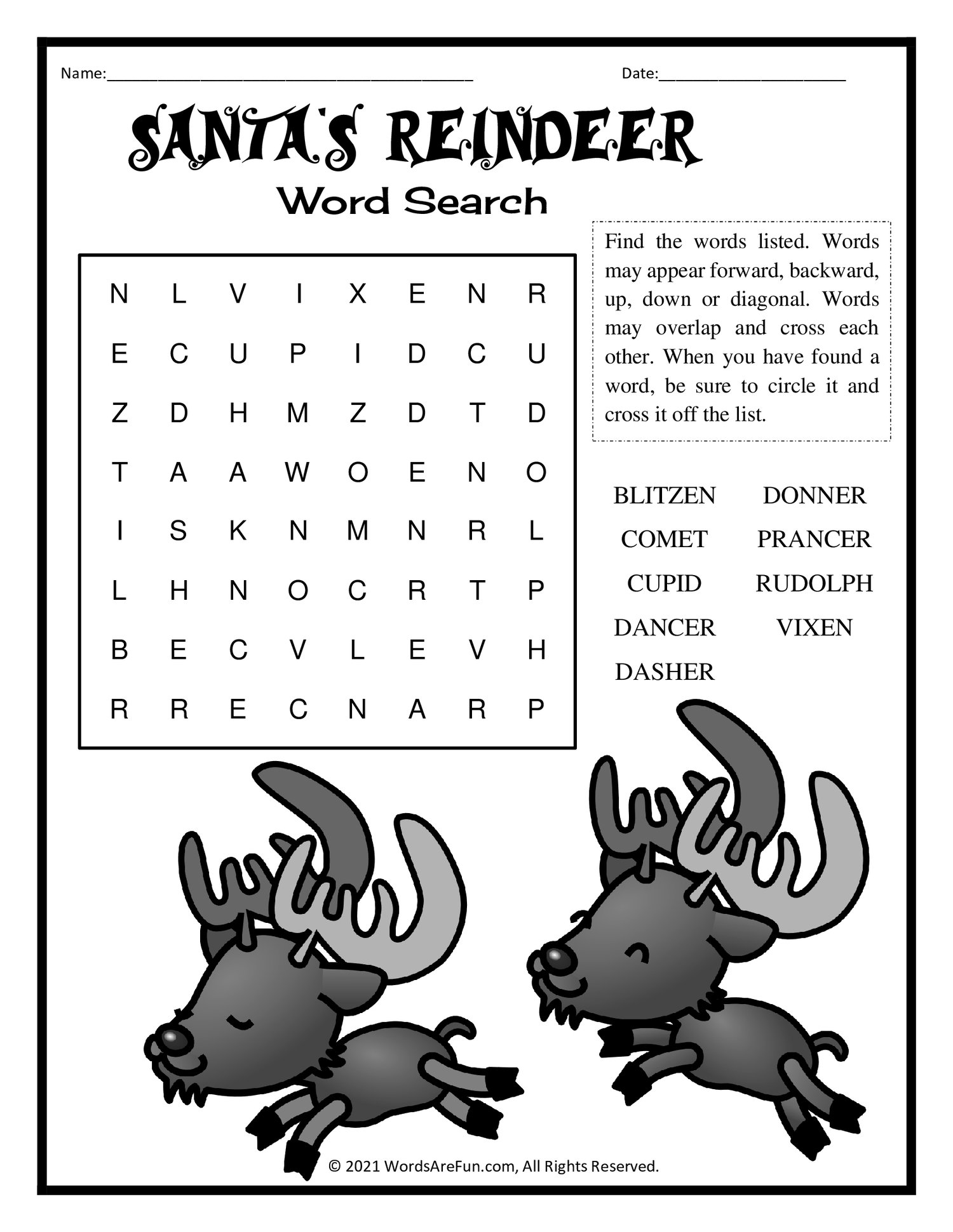 Santa’s Reindeer Word Search & Coloring | Printable Christmas Activity ...