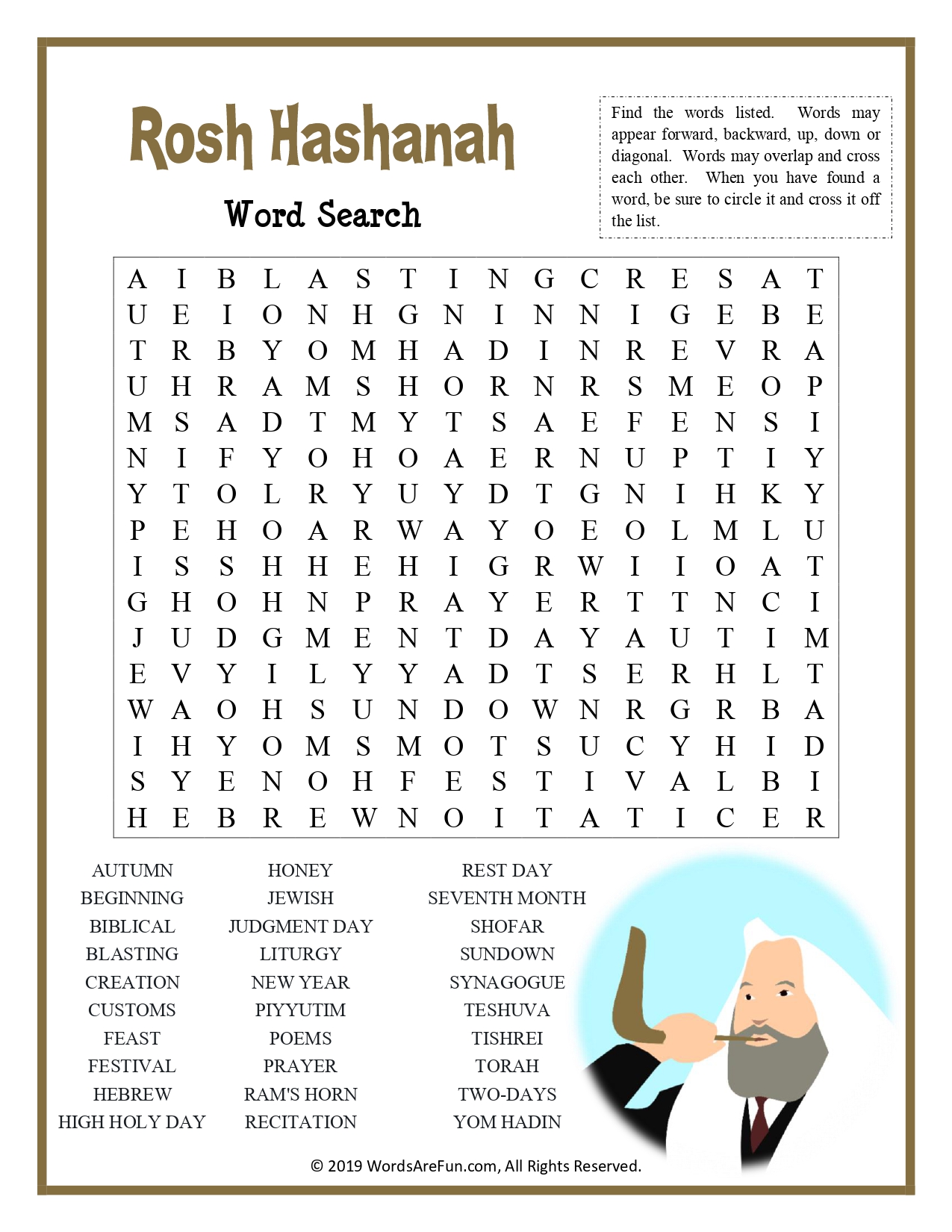 Rosh Hashanah Word Search Puzzle | Printable Jewish New Year Activity ...