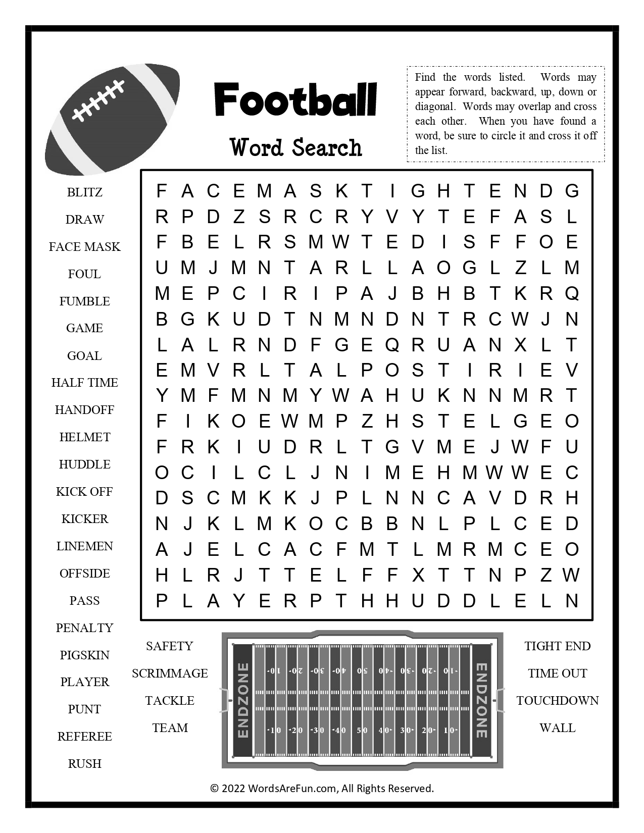 Football Word Search Puzzle Printable | Sports Vocabulary Activity ...