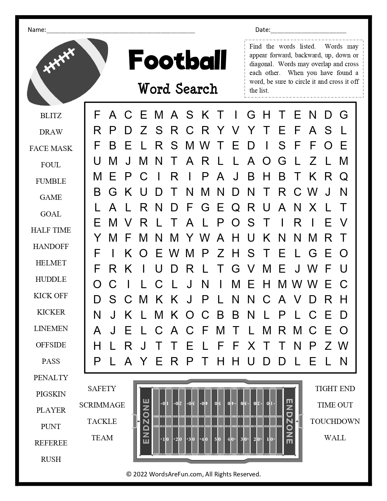 Football Word Search Puzzle Printable | Sports Vocabulary Activity ...